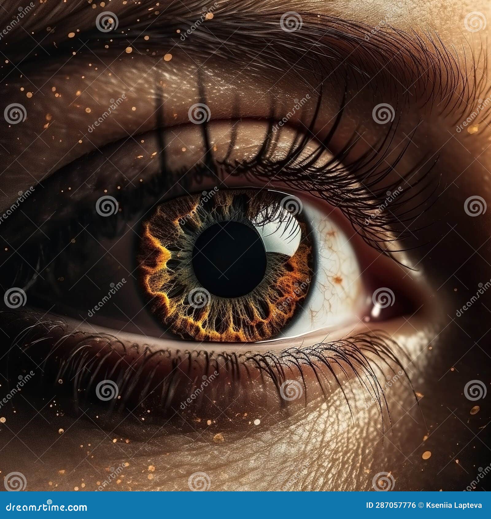 Realistic Human Eye with Reflection of Galaxy, Golden Iris. Stock ...