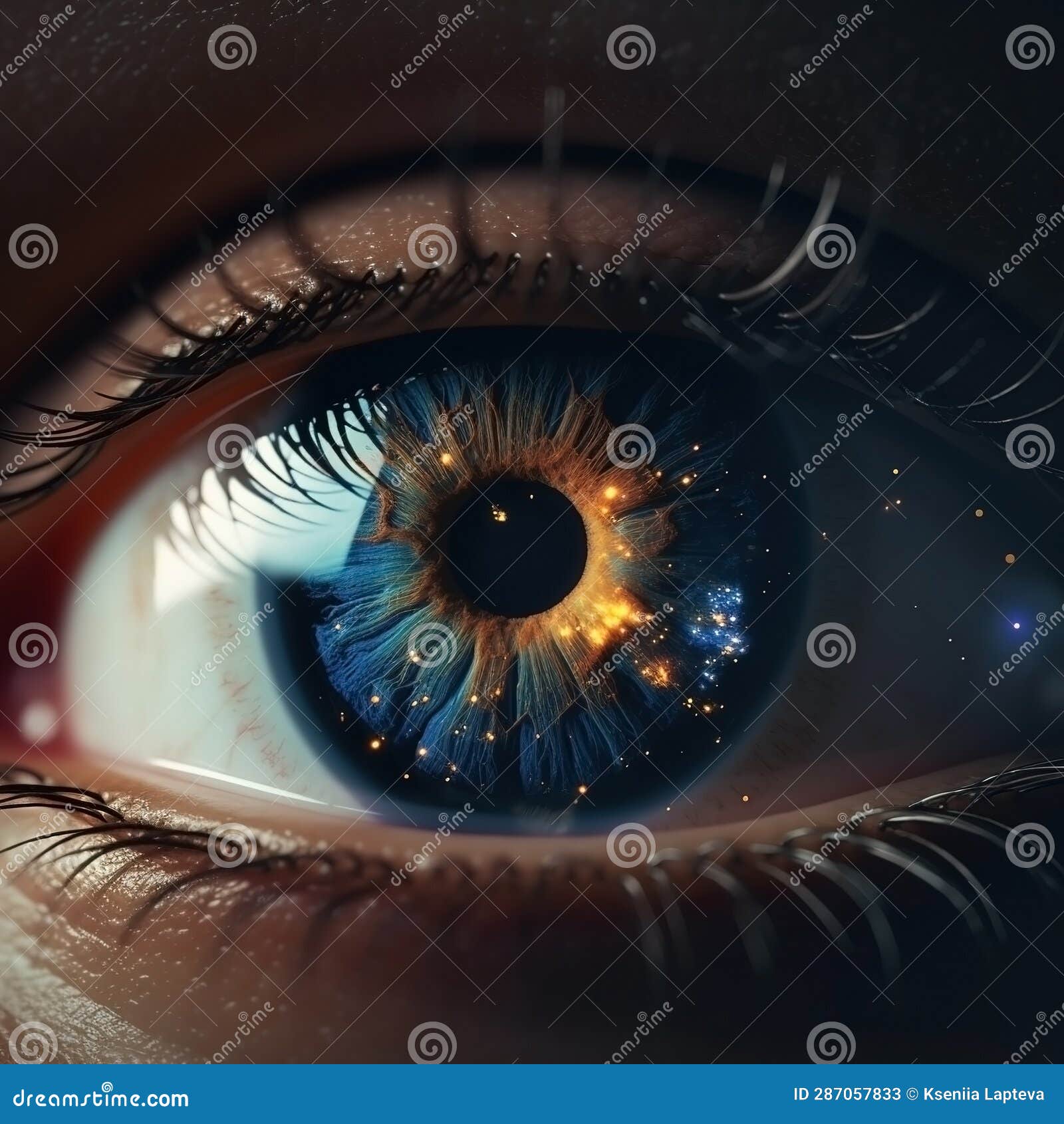 Realistic Human Eye with Reflection of Galaxy Illustration. Stock ...