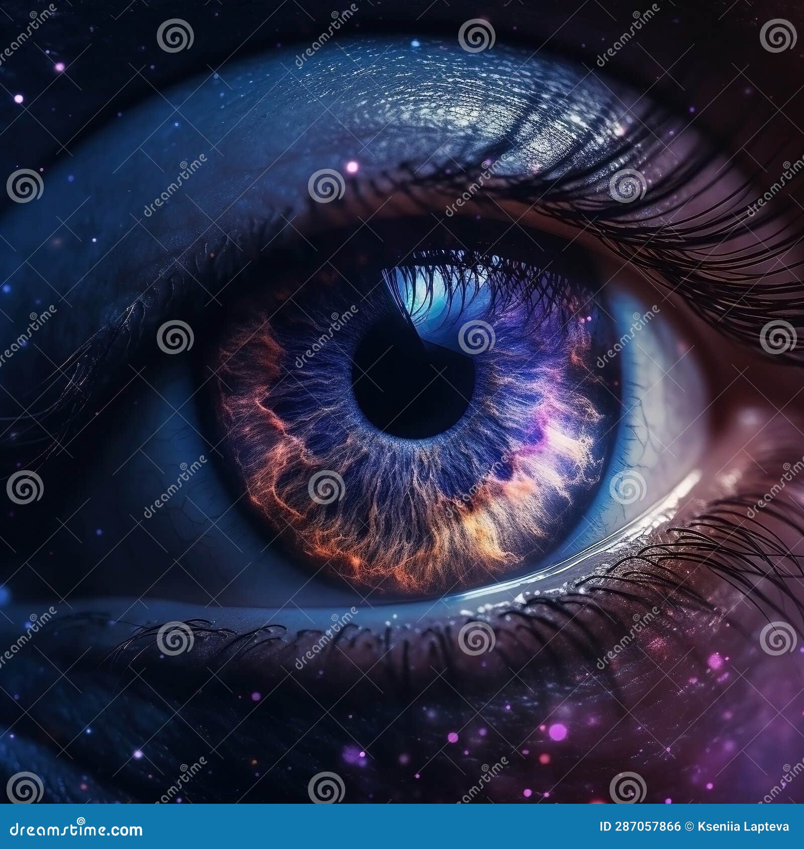 Realistic Human Eye with Reflection of Galaxy Illustration. Stock ...