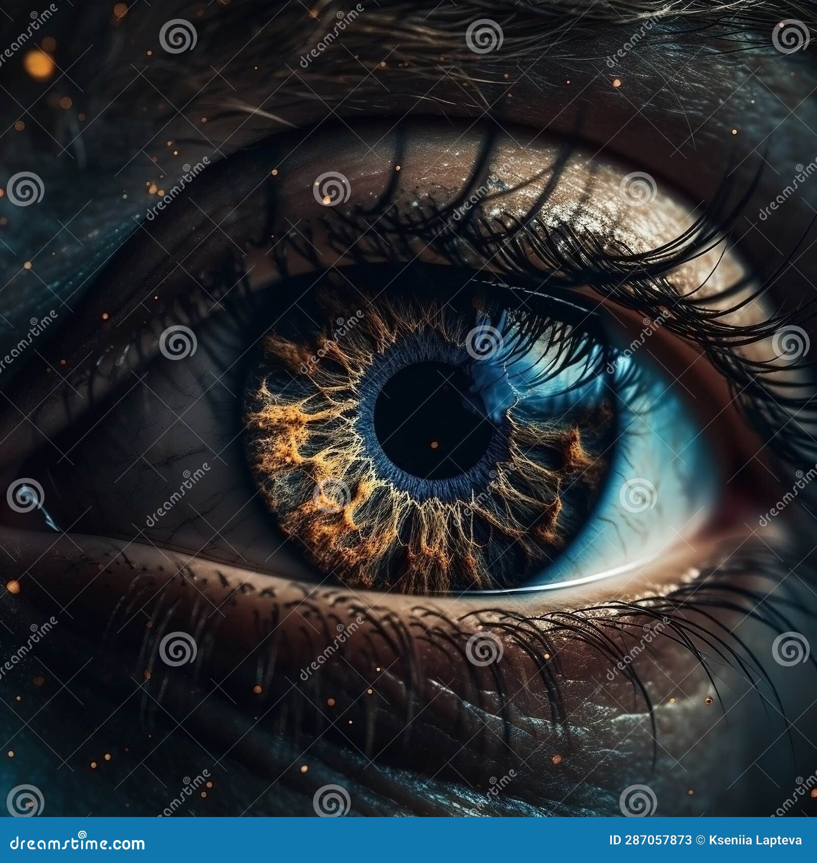 Realistic Human Eye with Reflection of Galaxy Illustration. Stock ...