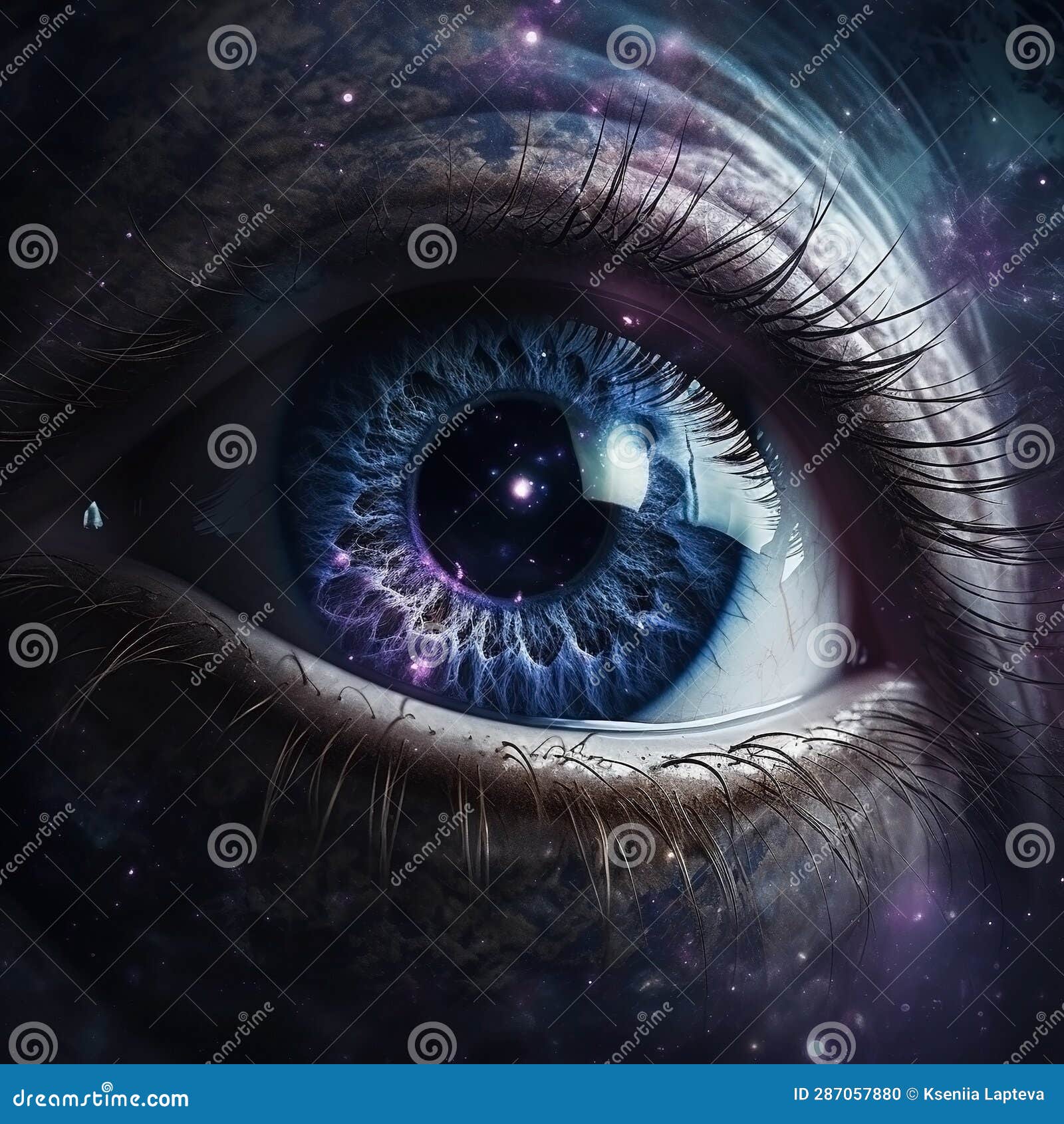 Realistic Human Eye with Reflection of Galaxy Illustration. Stock ...