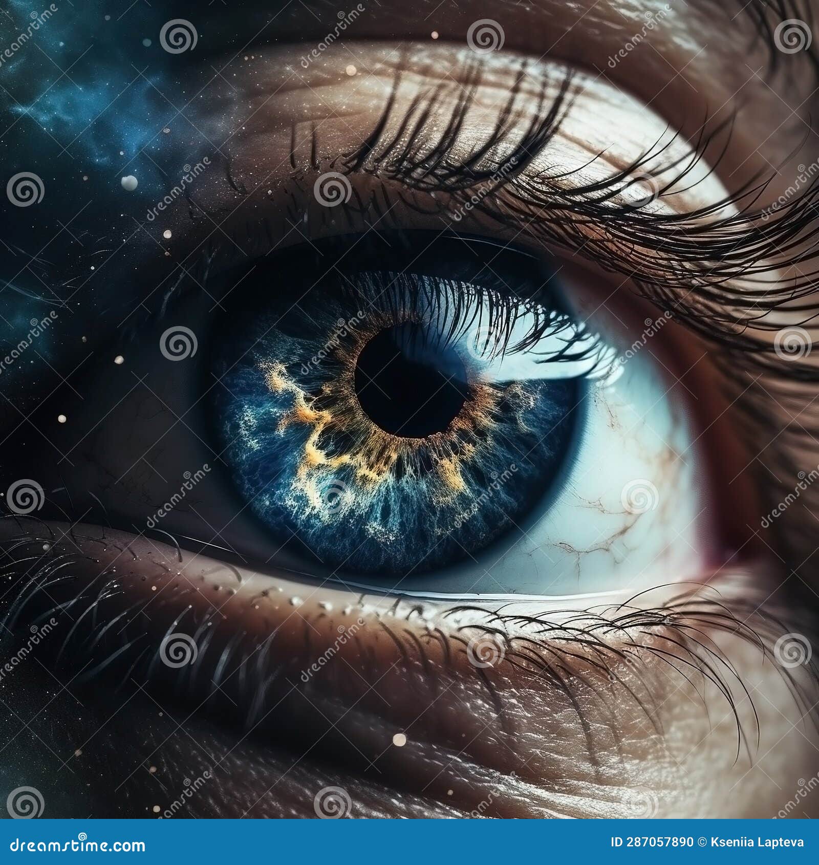 Realistic Human Eye with Reflection of Galaxy Illustration. Stock ...