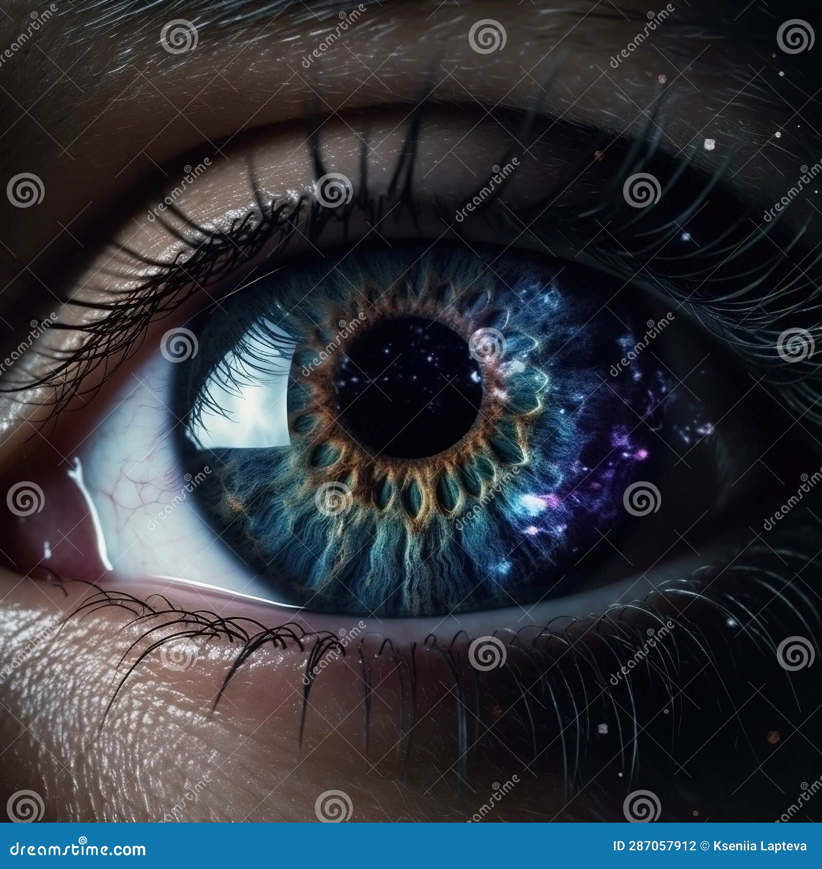Realistic Human Eye with Reflection of Galaxy Illustration. Stock ...