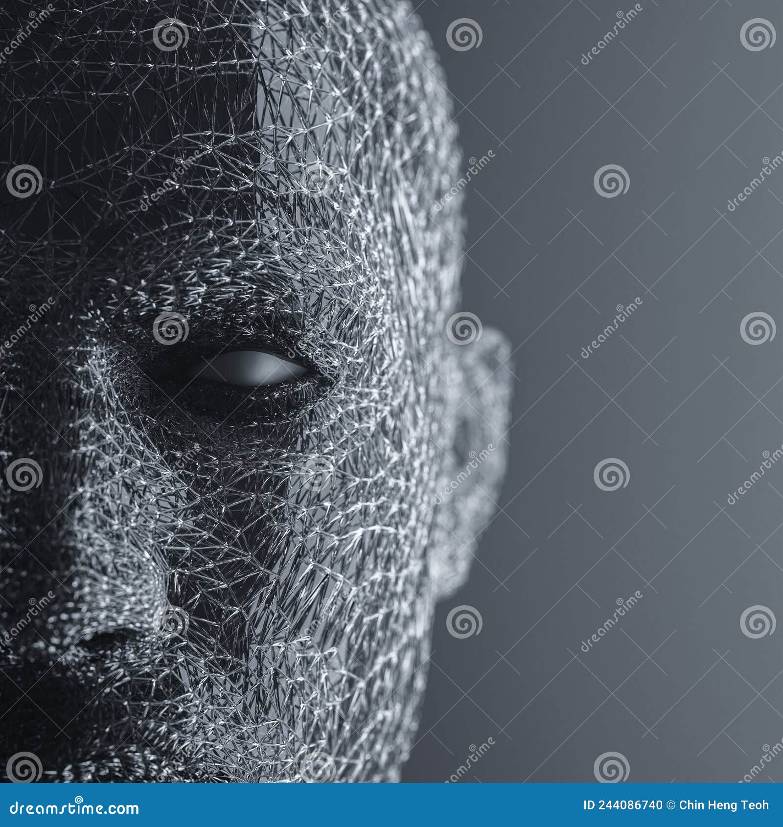 Realistic Human Face with Glass Shards Pattern. 3D Render Stock ...
