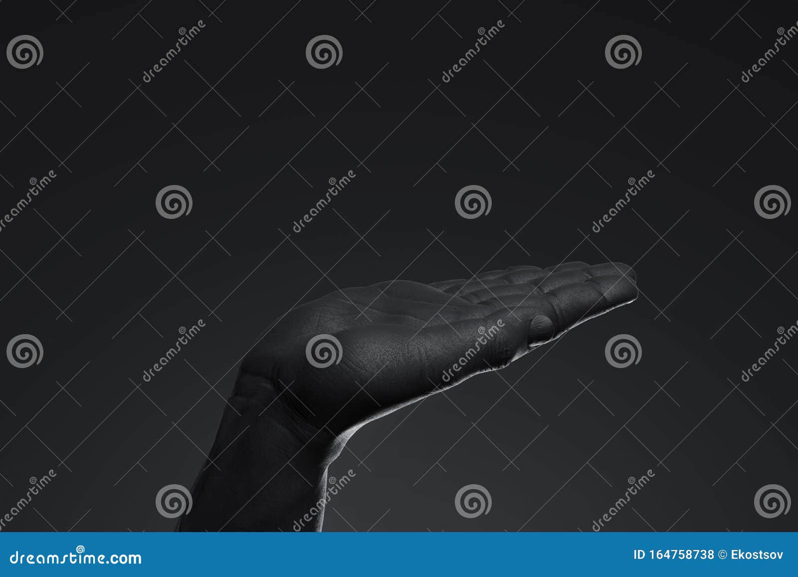 Realistic Human Hand with Empty Space As Showcase Isolated on Black ...