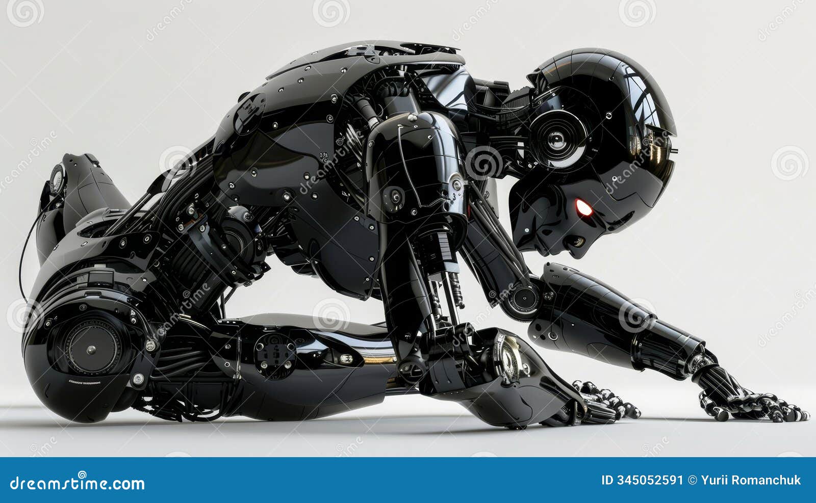 Realistic Humanoid Robot With Blue Eyes Standing In An Urban Setting ...