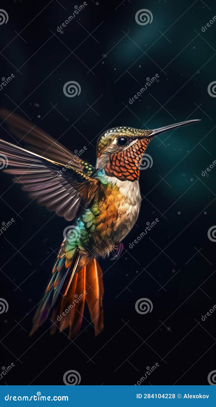 Realistic Hummingbird on Dark Background. Stock Illustration ...
