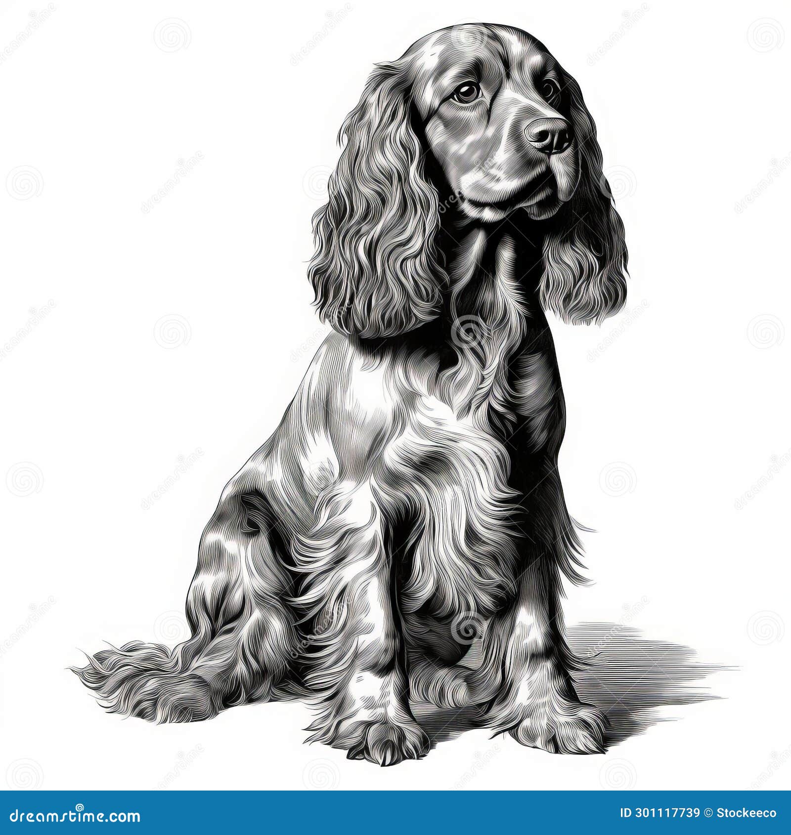 Realistic Hyper-detailed Black and White Cocker Spaniel Drawing Stock ...