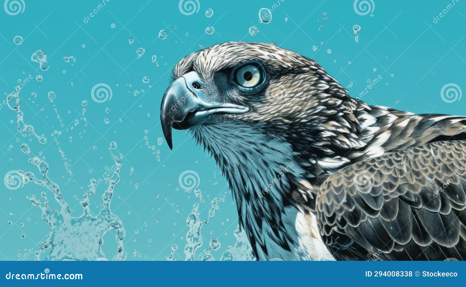 Realistic Hyper-detailed Eagle Drawing with Blue Splash in Water Stock ...