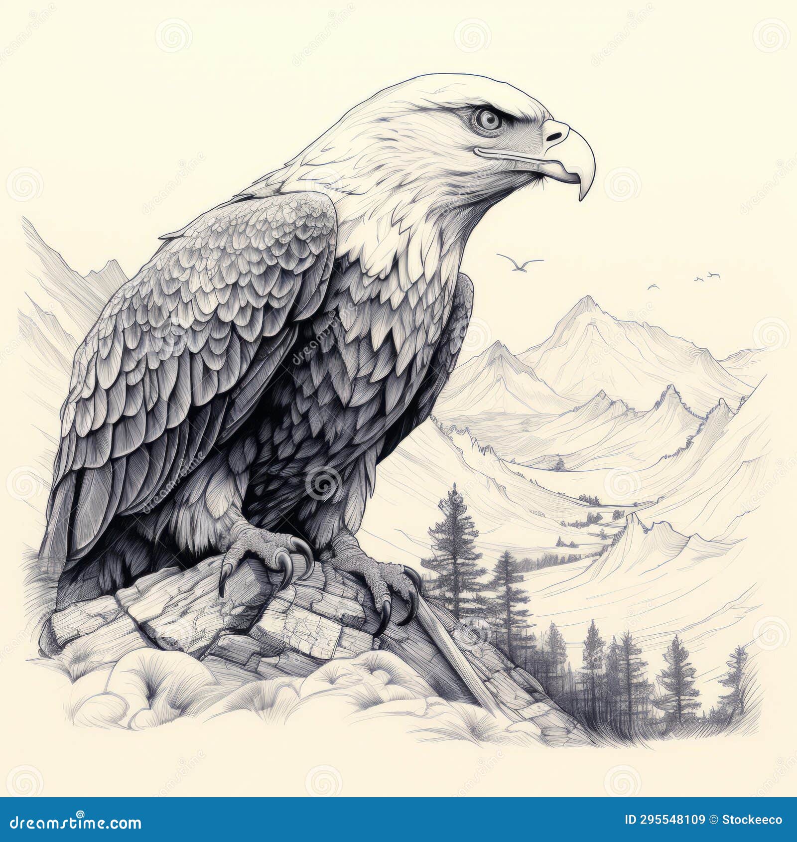 Realistic Hyper-detailed Eagle Sketch On Mountain Rock Stock Image ...