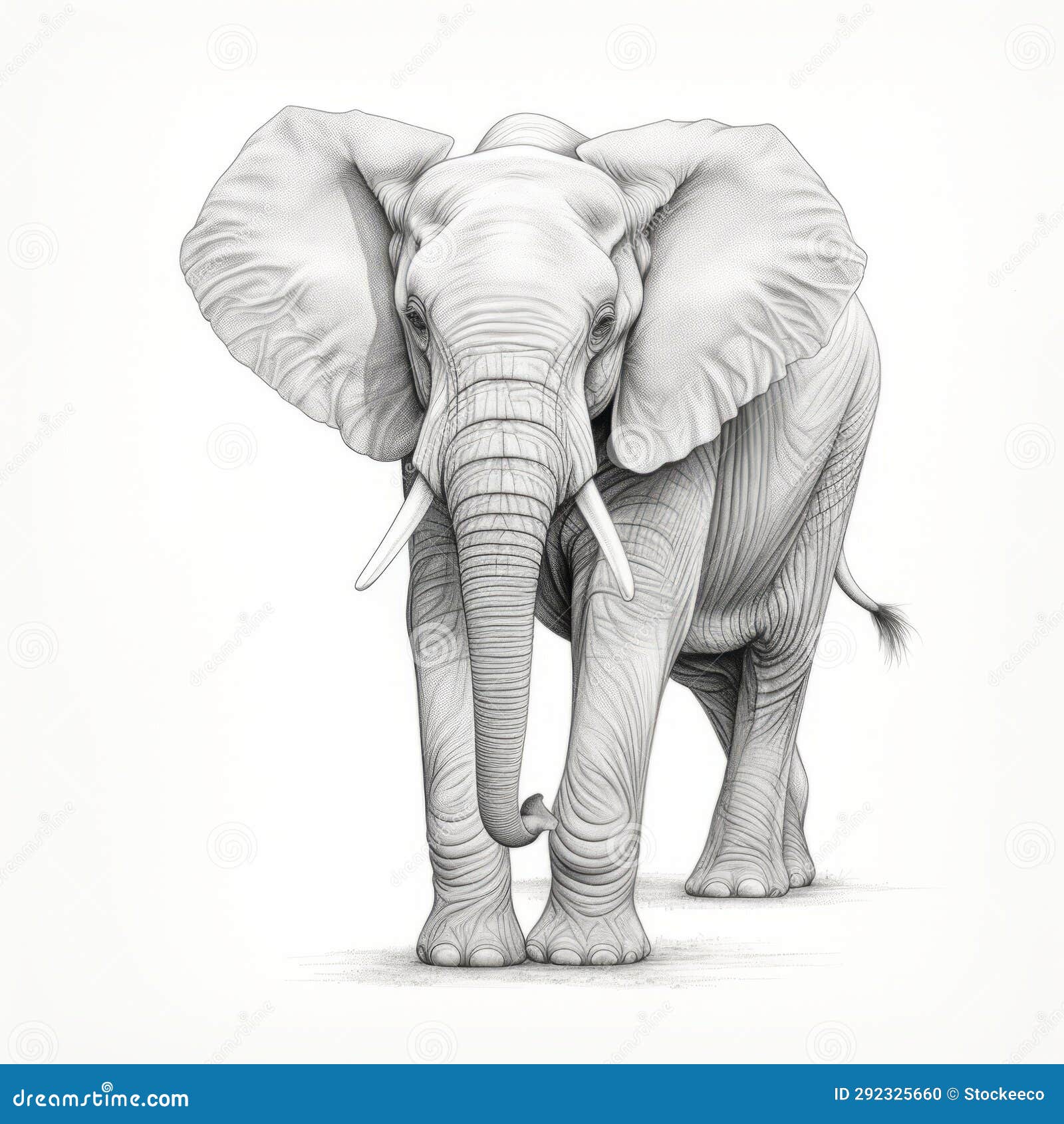 Realistic Hyper-detailed Elephant Drawing on White Background Stock ...