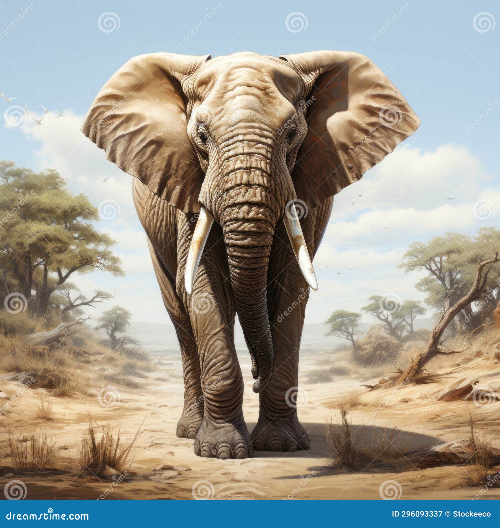 Realistic Hyper-detailed Elephant Illustration on Dirt Stock ...