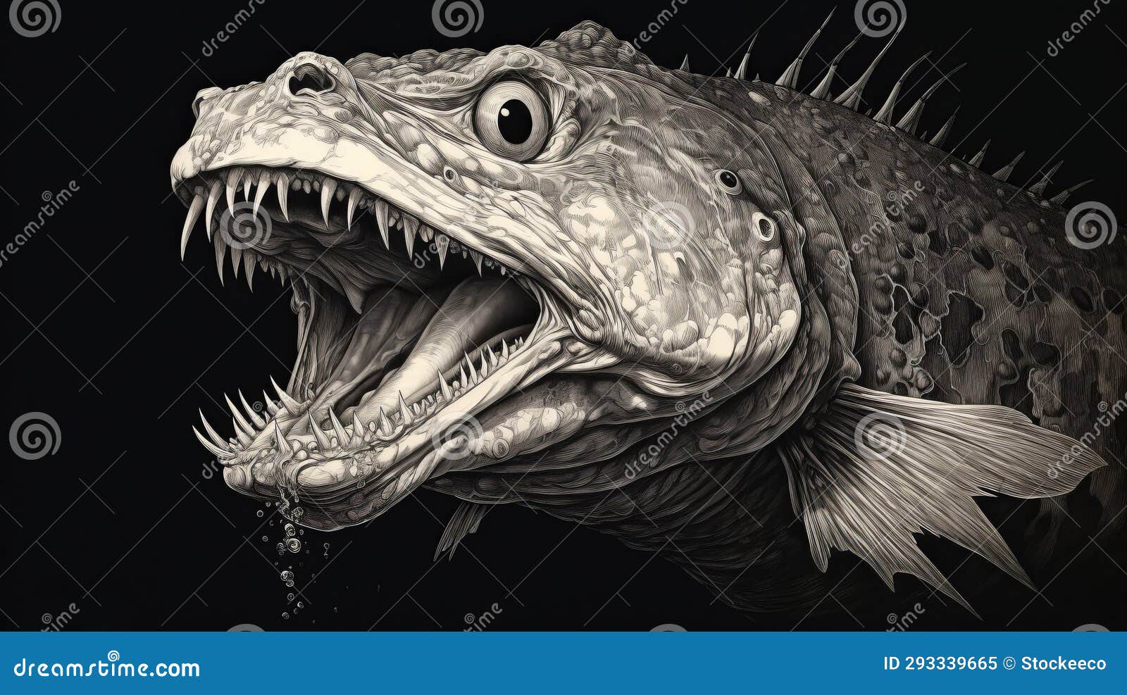 Realistic and Hyper-detailed Fish Drawing on Black Paper Stock ...
