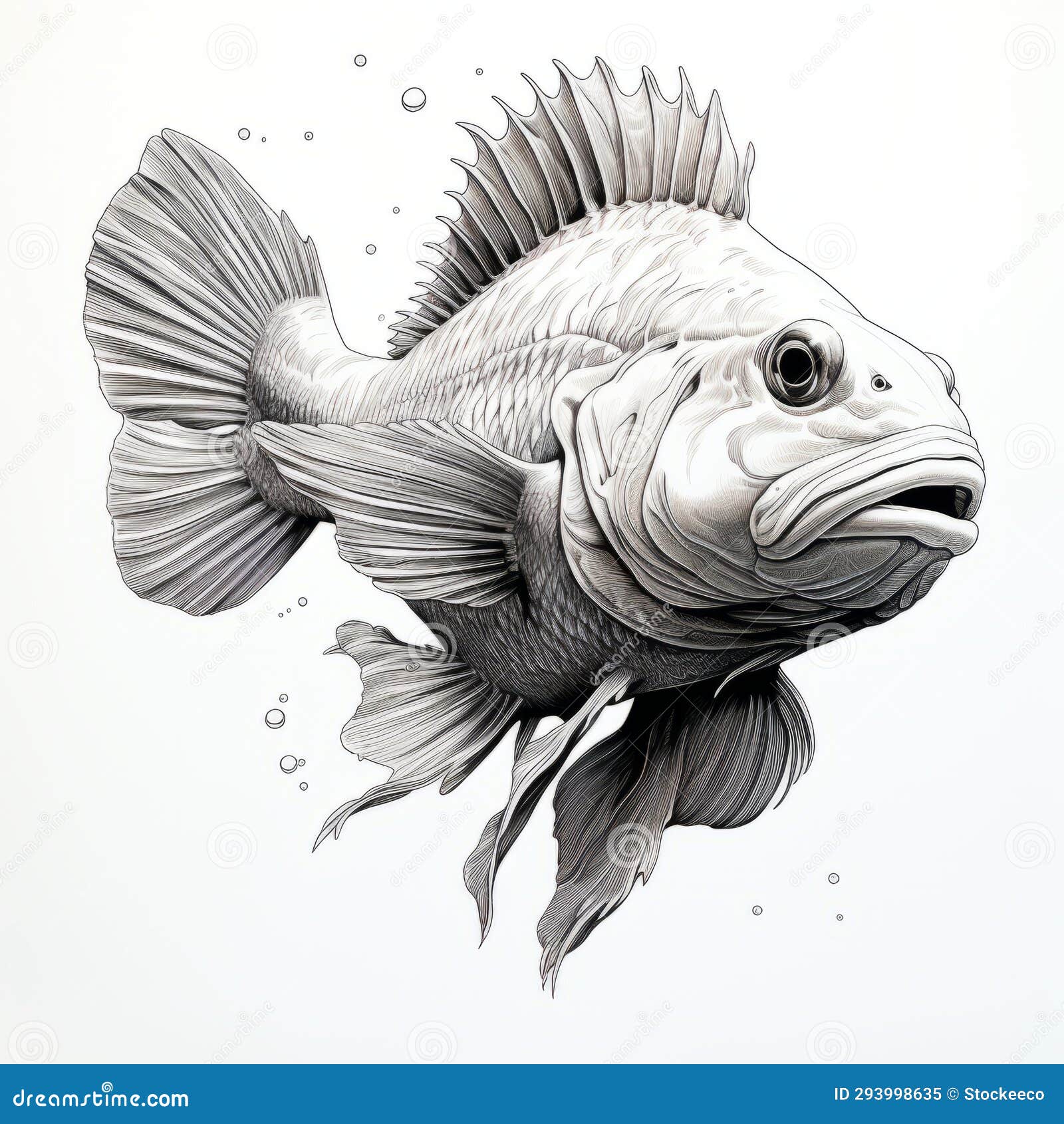 Realistic Hyper-detailed Fish Drawing with Fluid Formations Stock ...