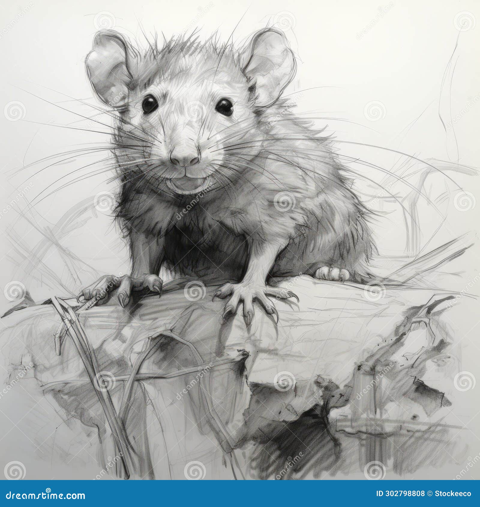 Realistic Hyper-detailed Pencil Sketch of Rat on Log Stock Illustration ...
