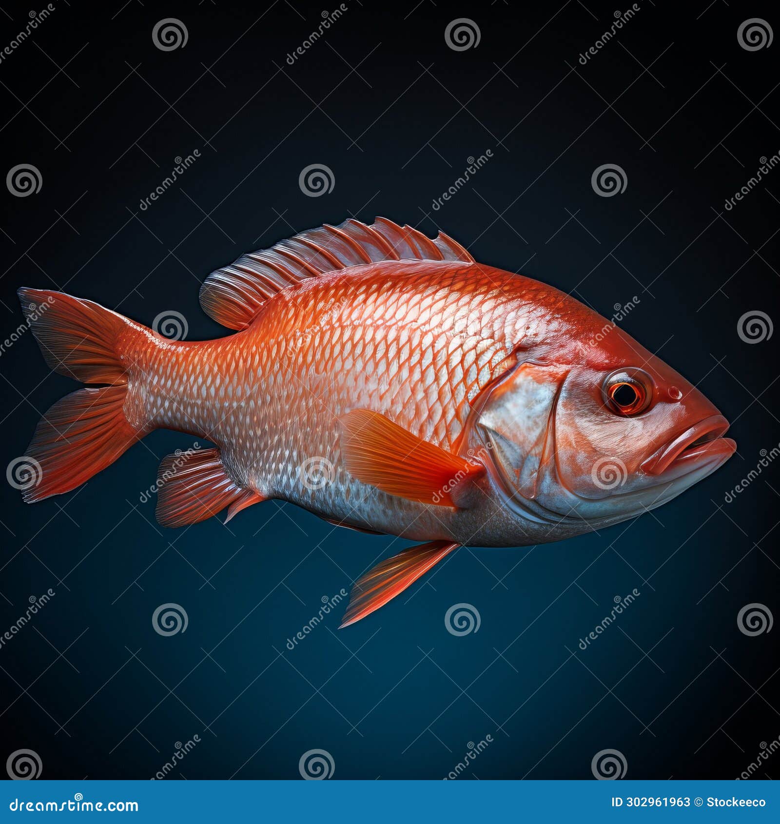 Realistic Hyper-detailed Red Fish on Black Background Stock ...