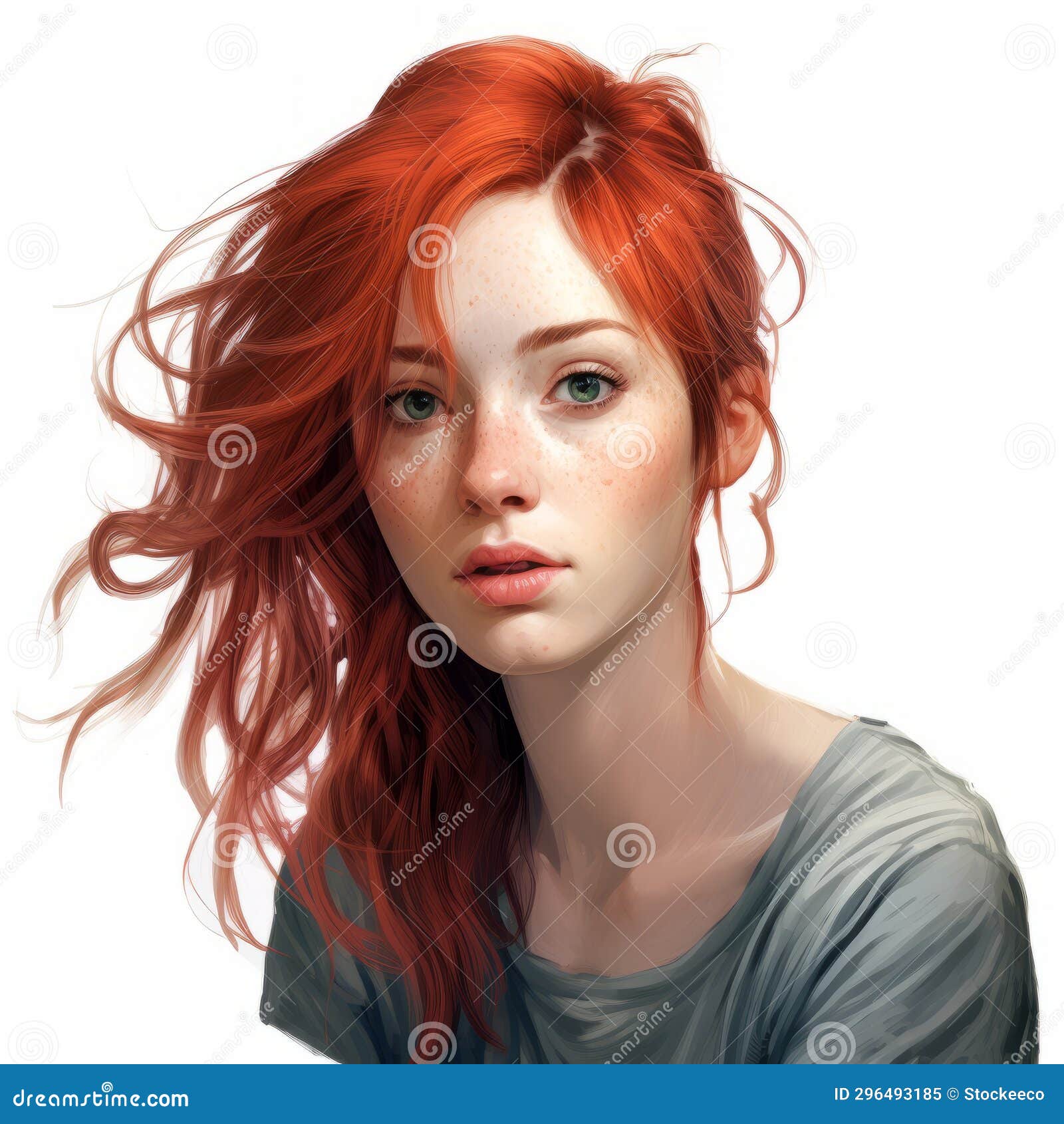 Realistic Hyper Detailed Red Haired Woman Illustration Stock