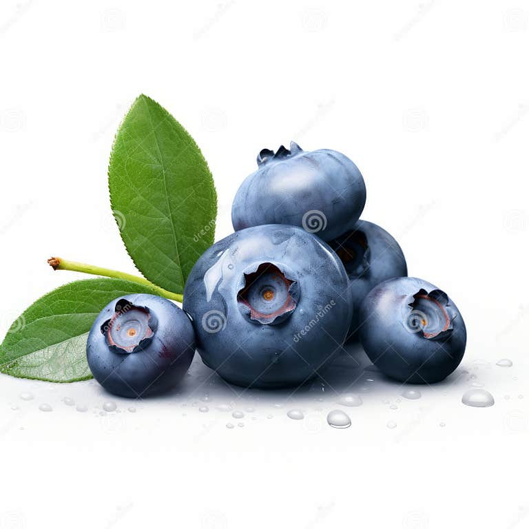 Hyper-realistic Water Blueberries with Green Leaves - Photo Realistic ...