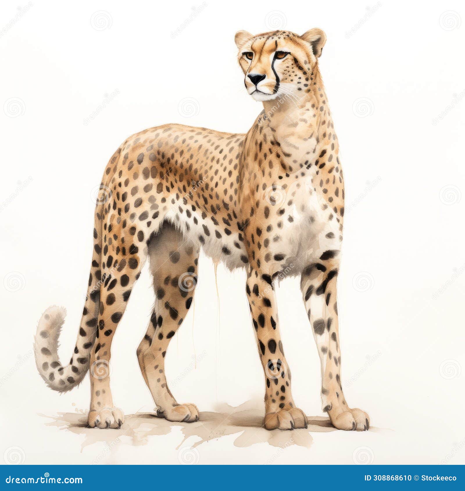 Hyperrealistic Studio Portrait of a Vintage Watercolored Cheetah Stock ...