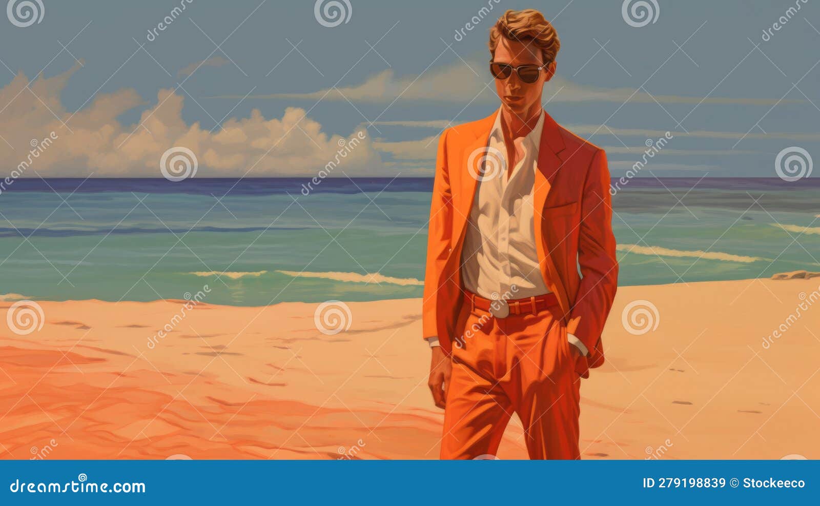 Realistic and Hyper-detailed Rendering of David in Orange on the Beach ...