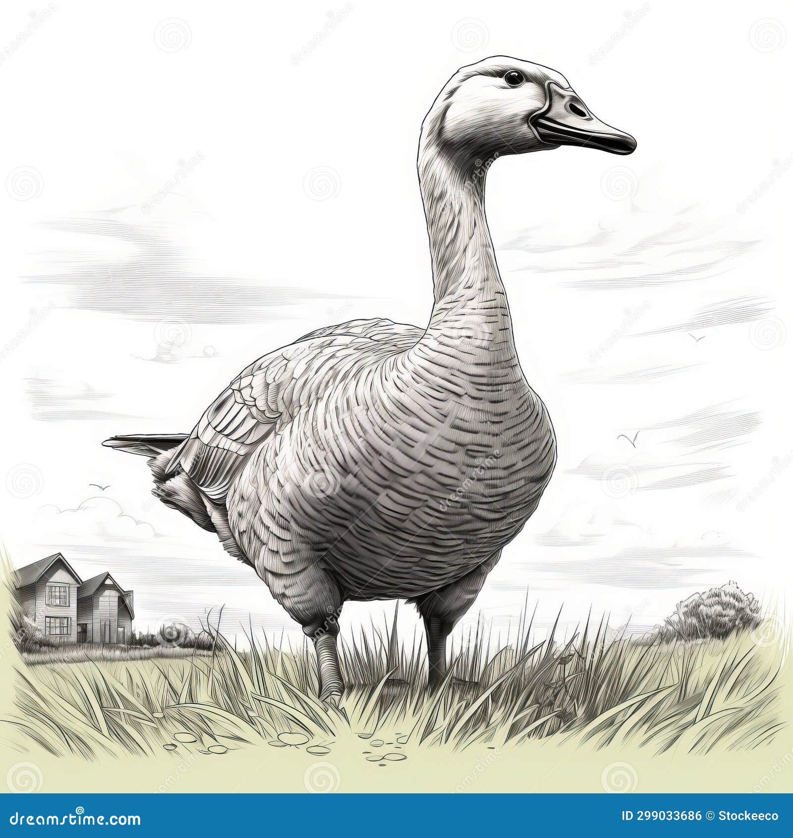 Realistic Black and White Goose Drawing with Digital Enhancement Stock ...