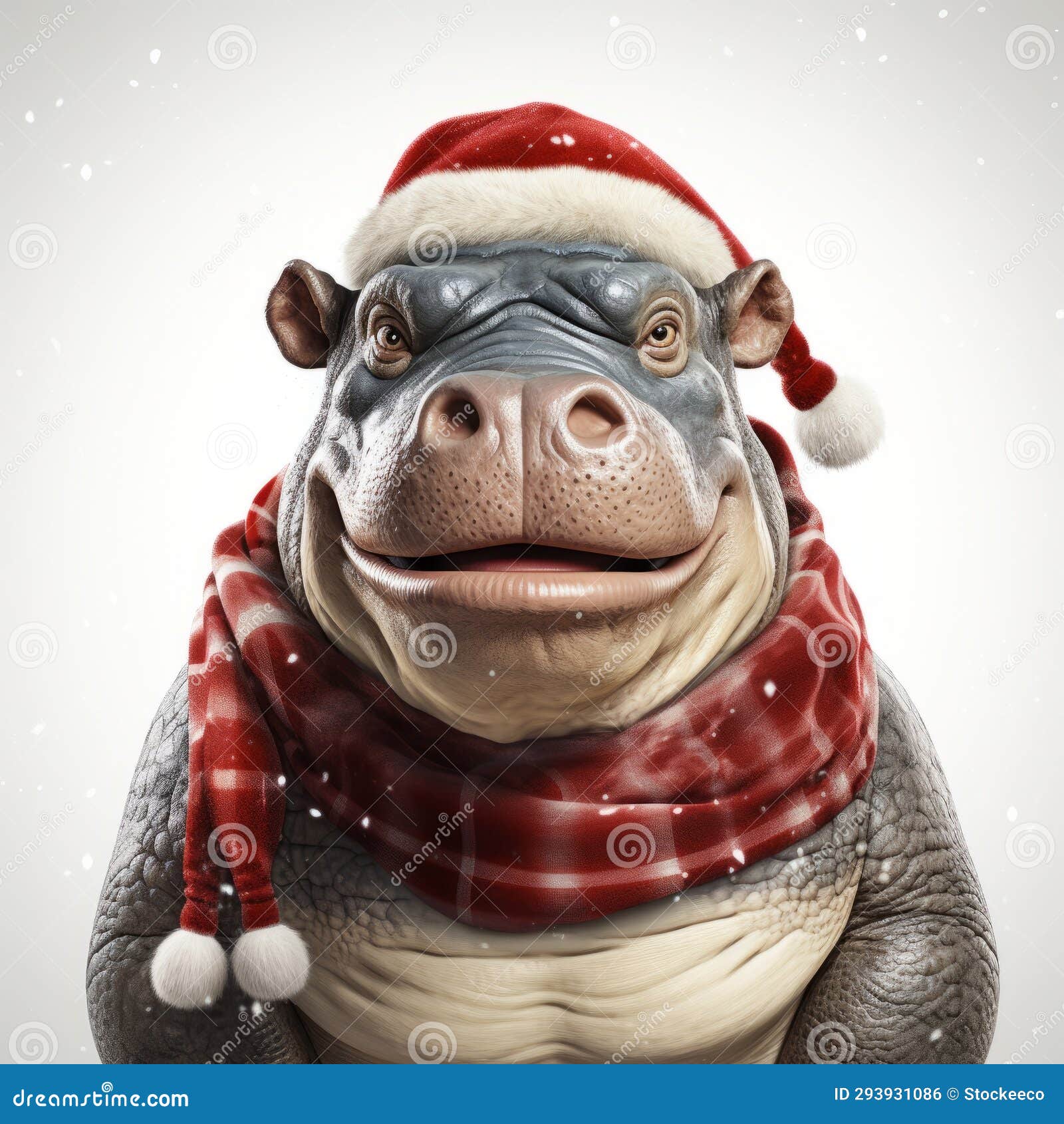 3d Christmas Hippopotamus with Red Nose and Santa Hat Stock ...
