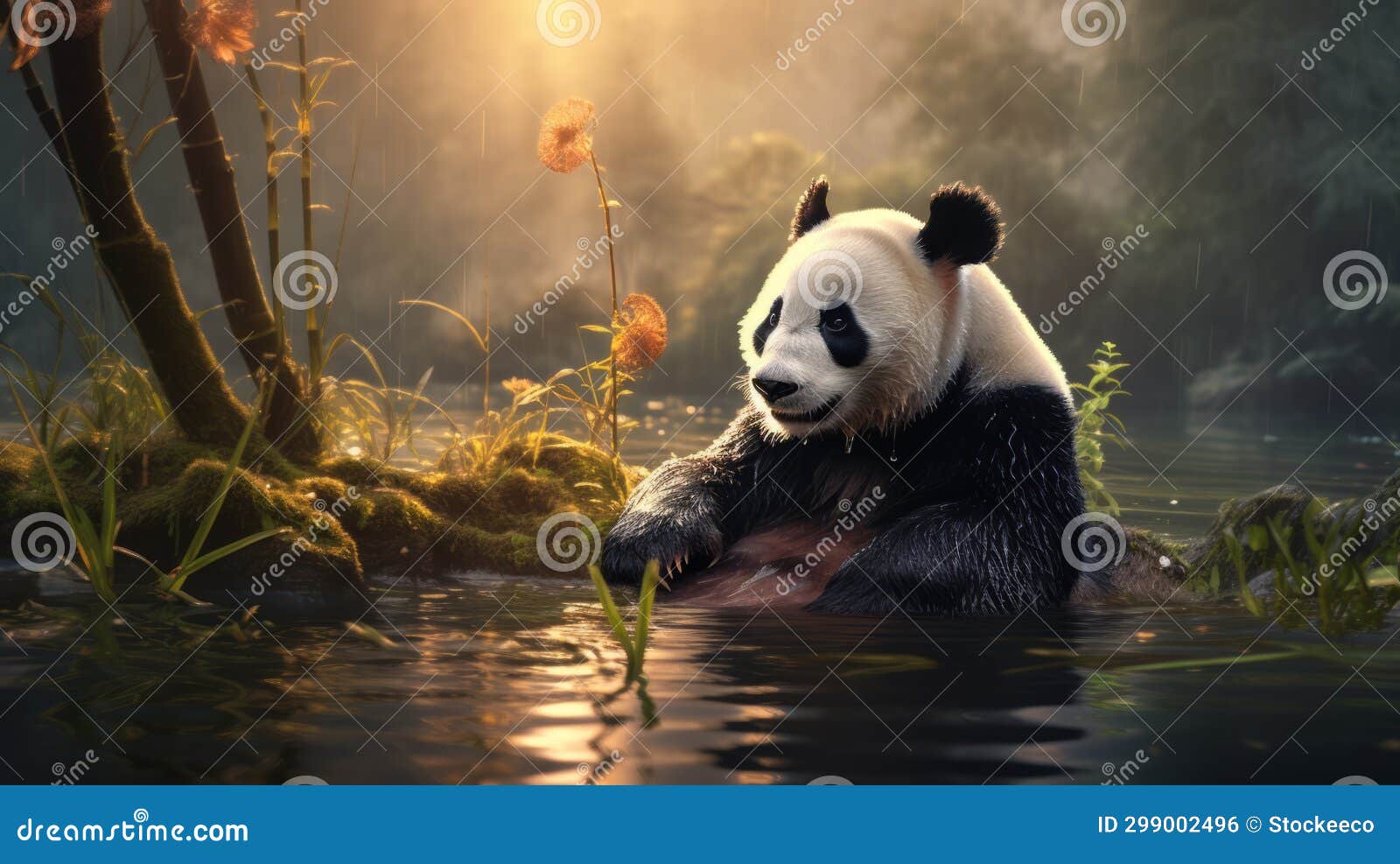 Realistic Hyper-detailed Rendering of a Panda in Water Stock ...