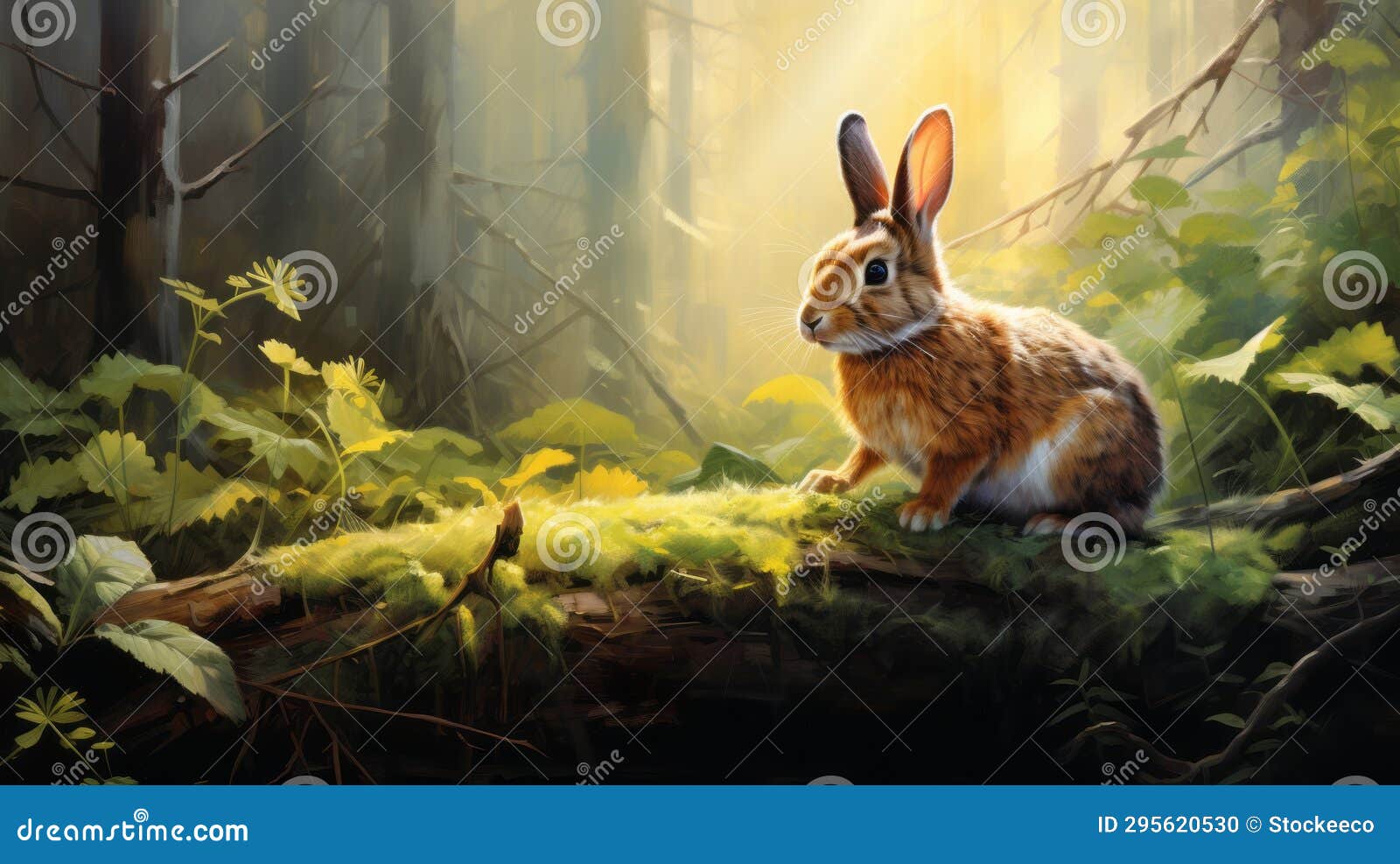 Realistic Hyper-detailed Rendering Of A Rabbit In The Forest Stock ...