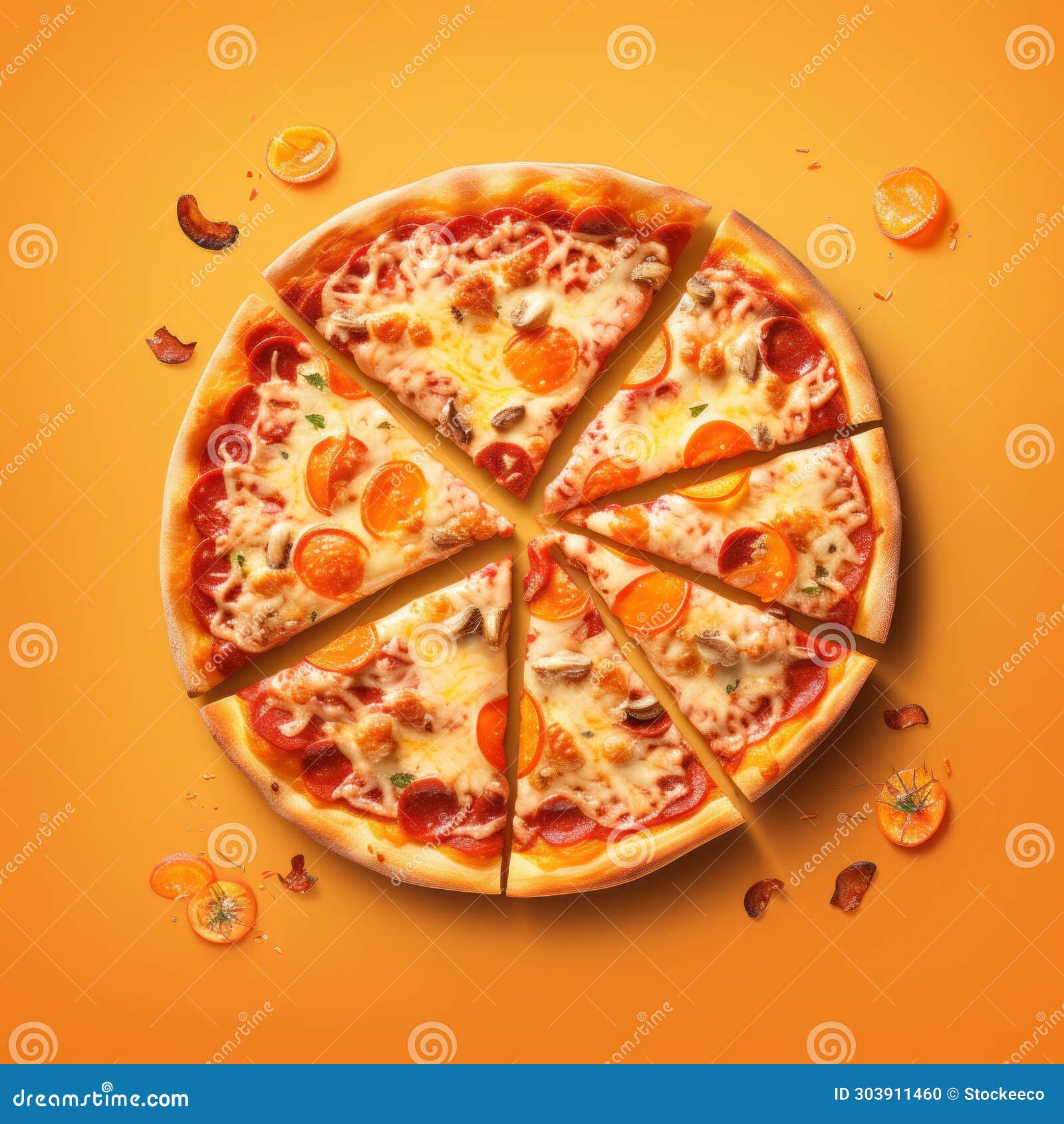 Hyperrealistic Pizza Sculpture On Vibrant Yellow Background Royalty ...