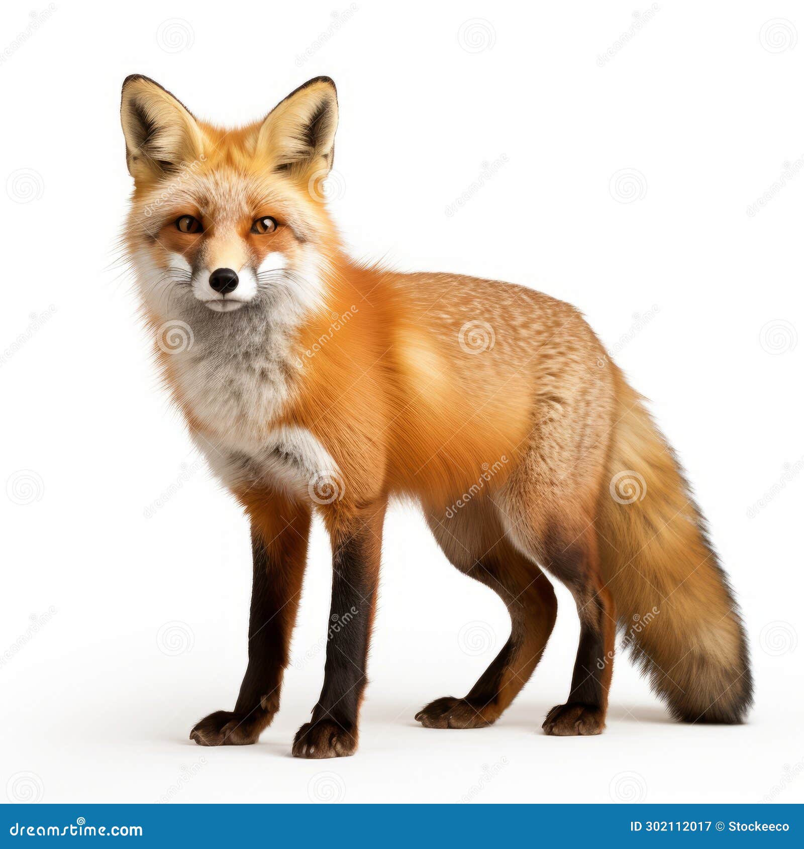 Realistic Hyperrealism: Orange Fox Standing Upright on White Background ...