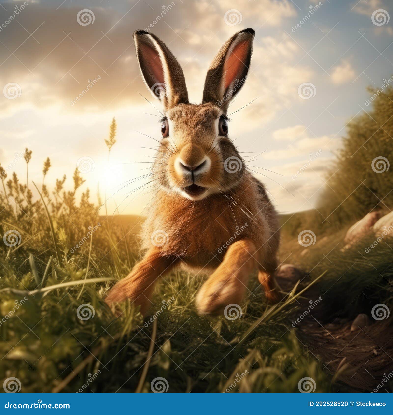 Realistic Hyperrealism: Rabbit Running in Autumn Countryside Stock ...