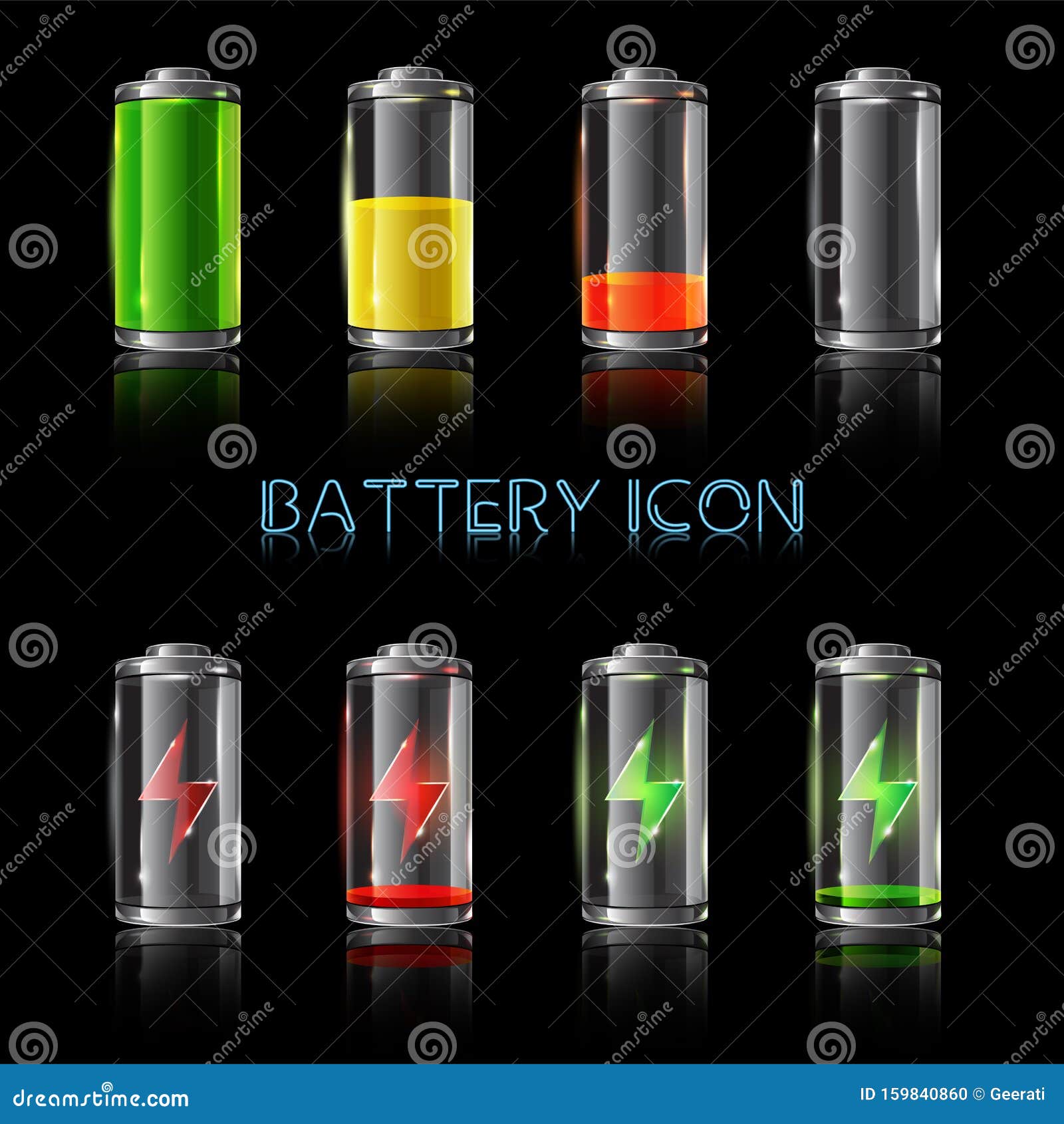 Realistic Icon Set of Battery Level Indicators Stock Vector ...