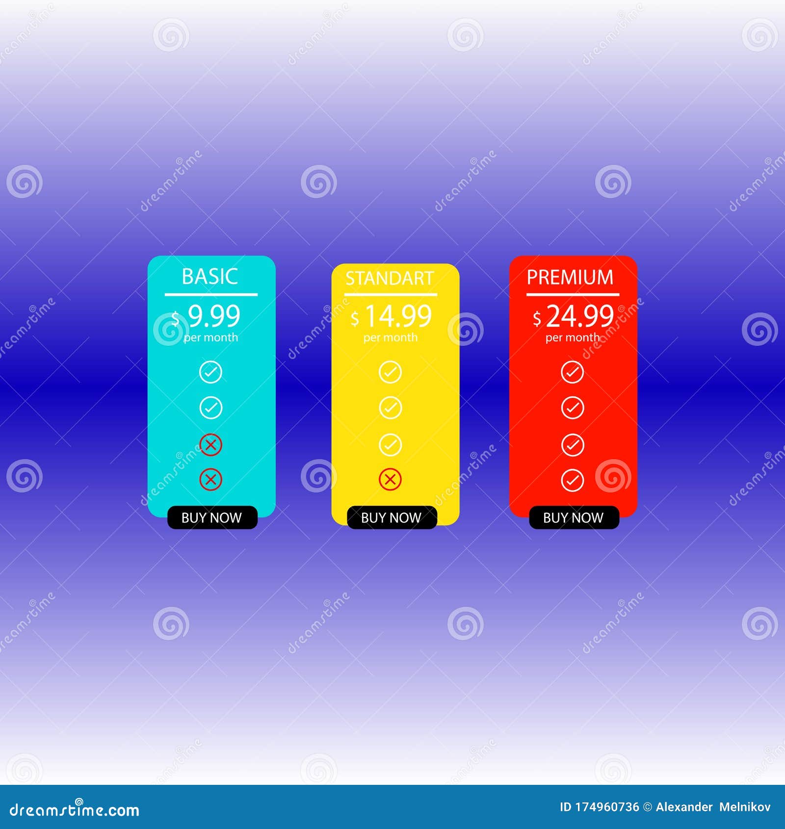 Realistic Icon of Three Tariff Plans. Vector Illustration Eps 10 Stock ...