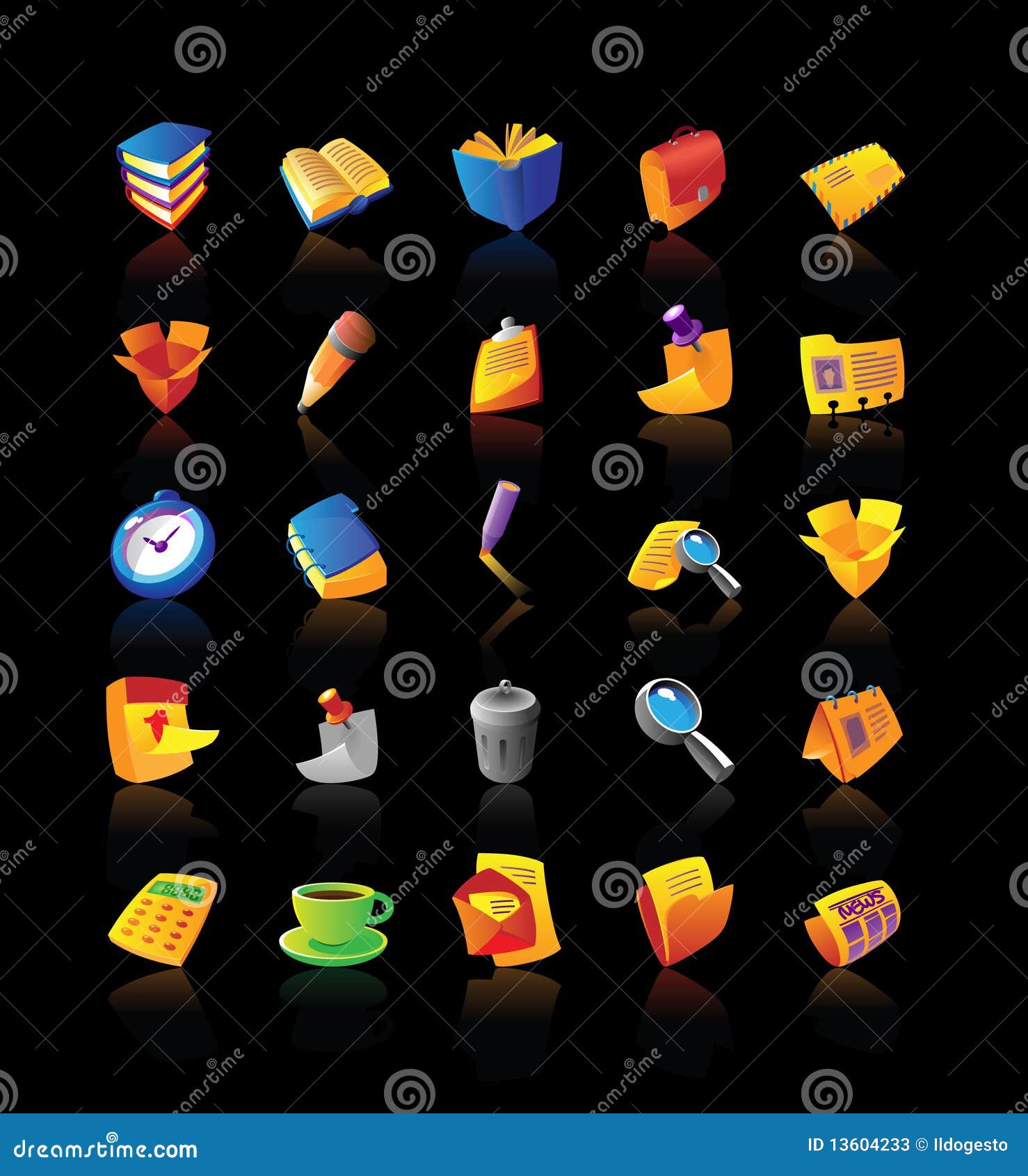 Realistic Icons Set for Office Stock Vector - Illustration of board ...