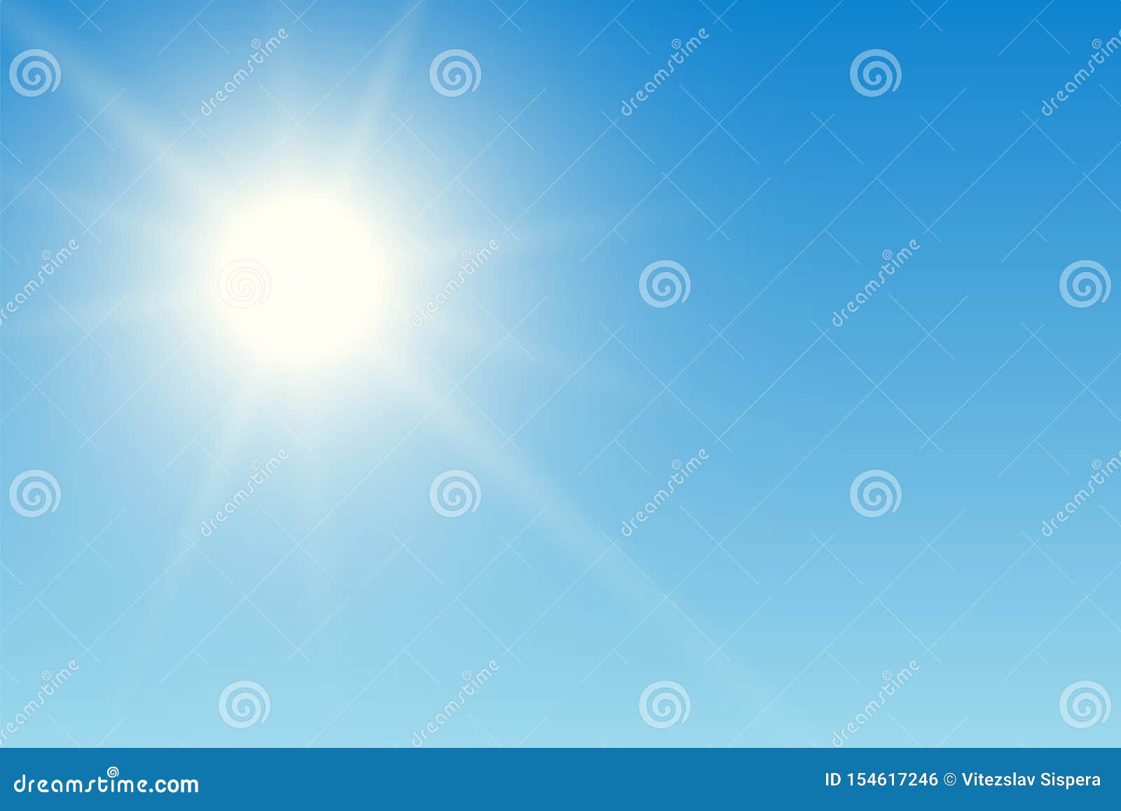 Realistic Illustration of Blue Sky with Sun and Sunshine, Vector Stock ...