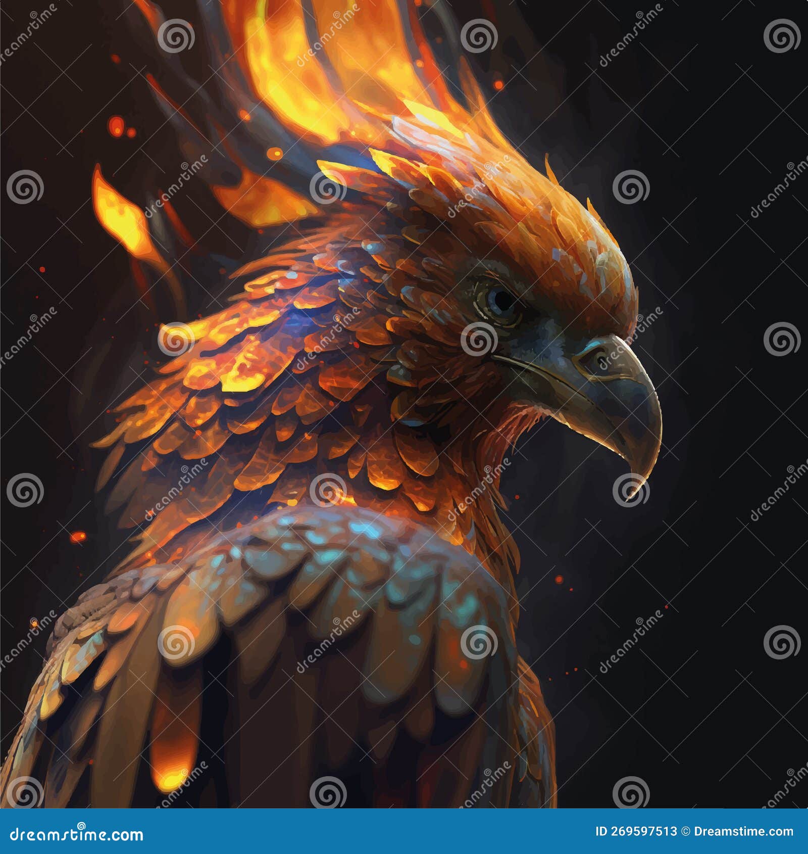Realistic Illustration of a Burning Eagle on a Black Background in ...
