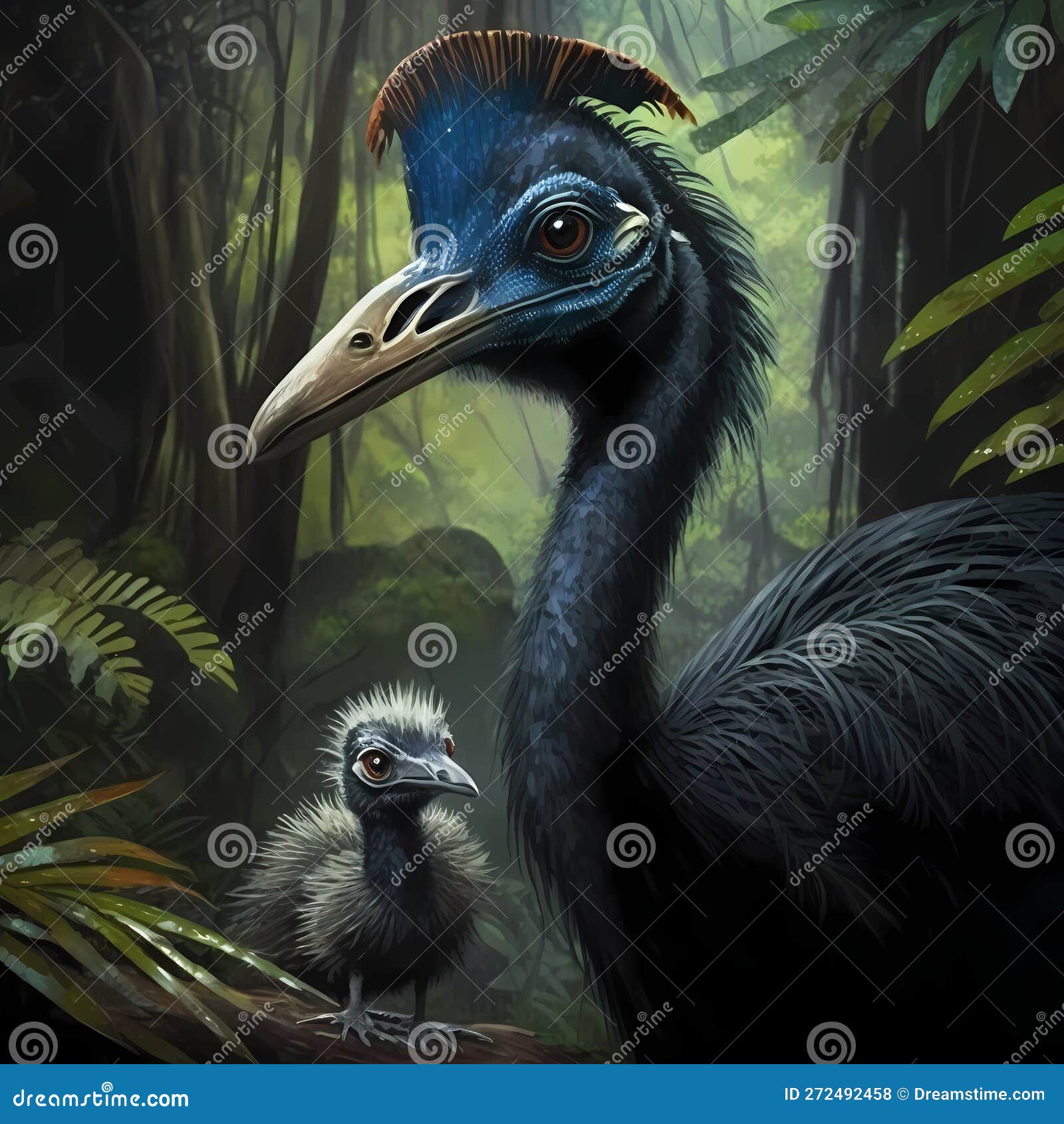 Wild Cassowary and Baby at Rainforest. Generative AI Stock Illustration ...