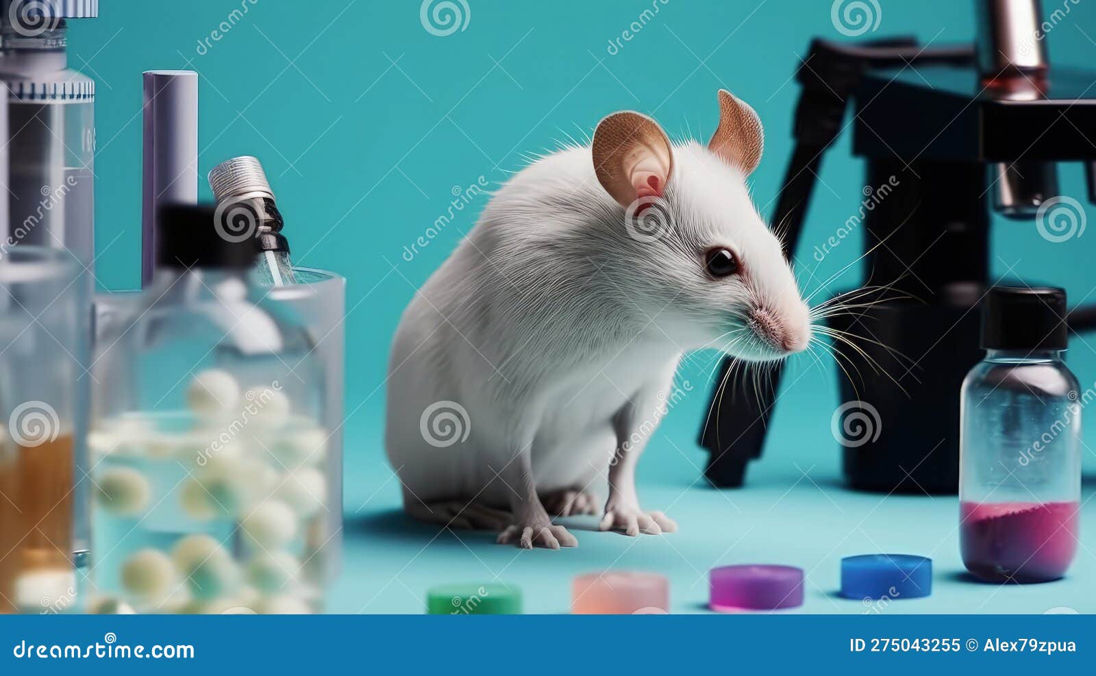 Curious White Laboratory Mouse Sitting Near Microscope. World ...