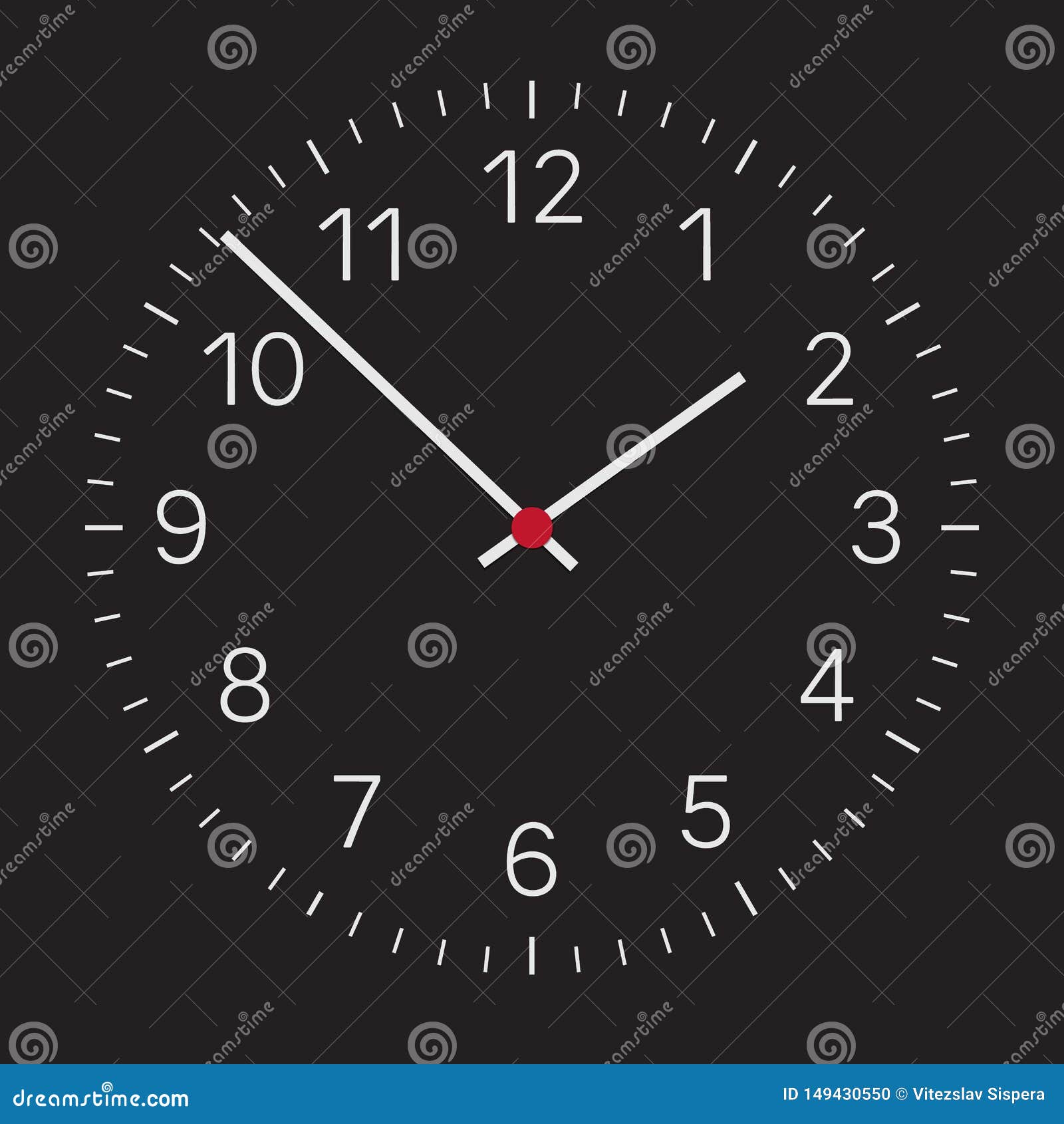 Realistic Illustration of a Dark Clock Face with Silver Numbers and a ...