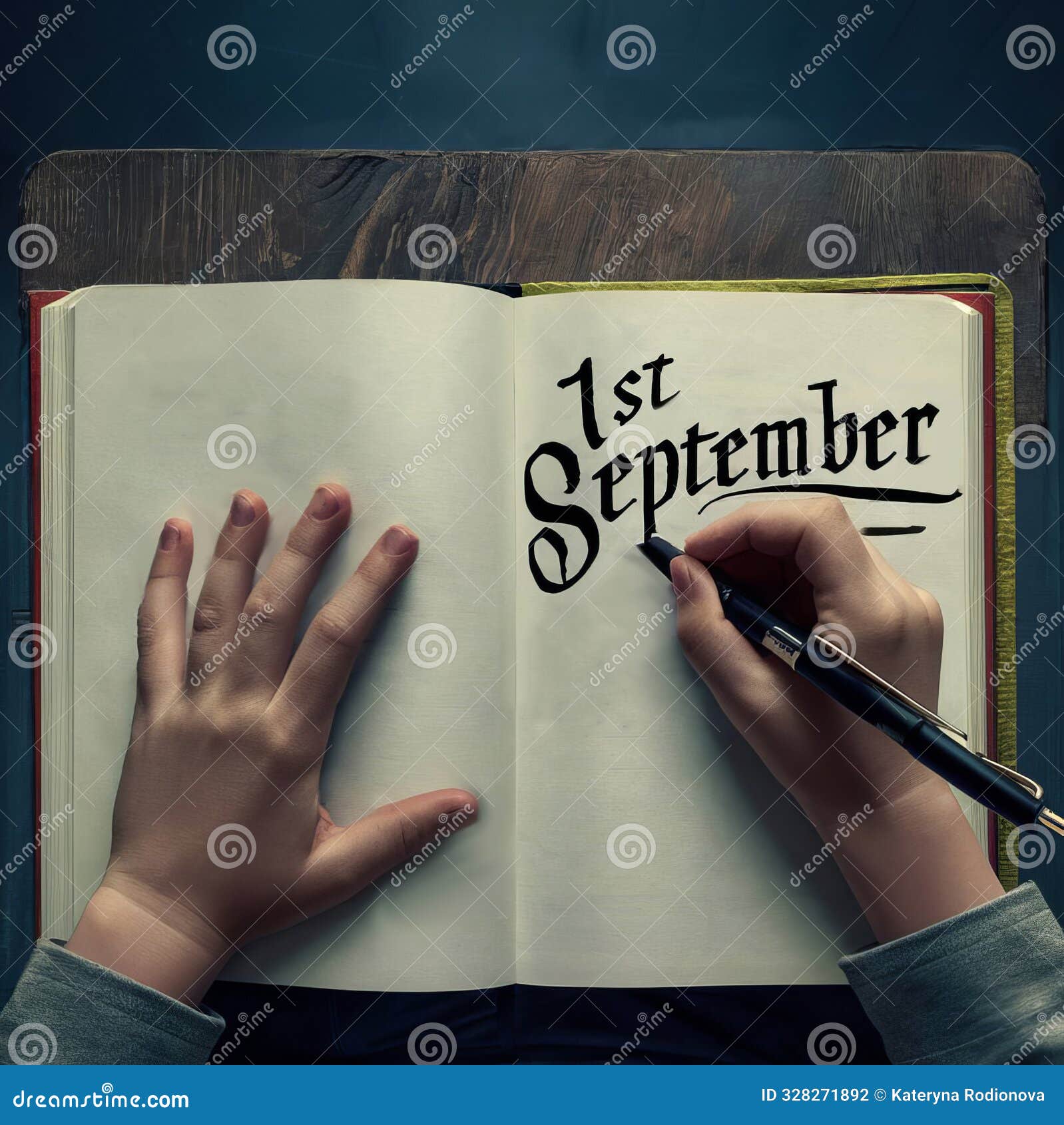 The Hands of a Schoolchild Write the Title “September First” in a ...