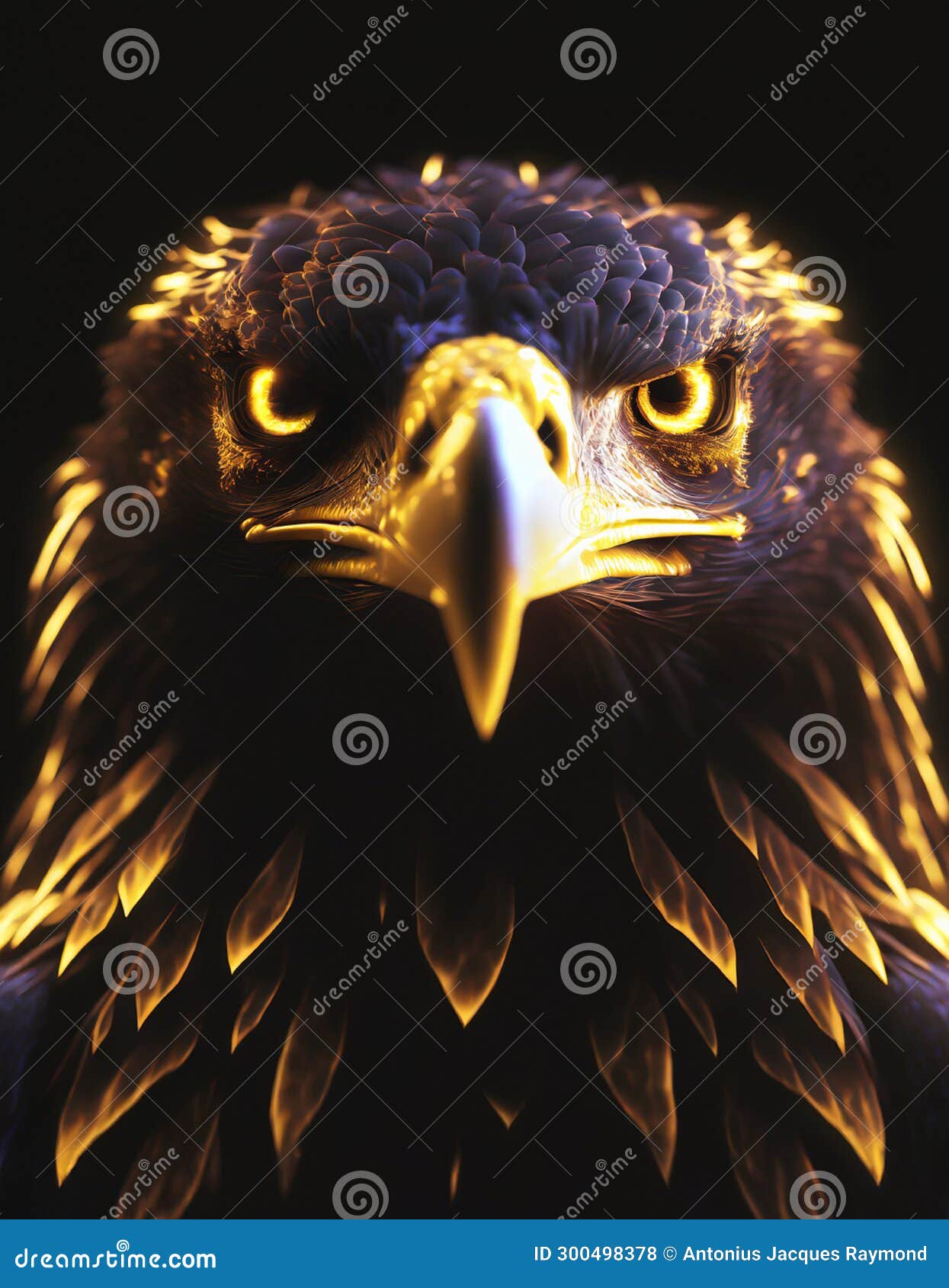 Realistic Illustration of Eagle Face Isolated on Black Background Stock ...