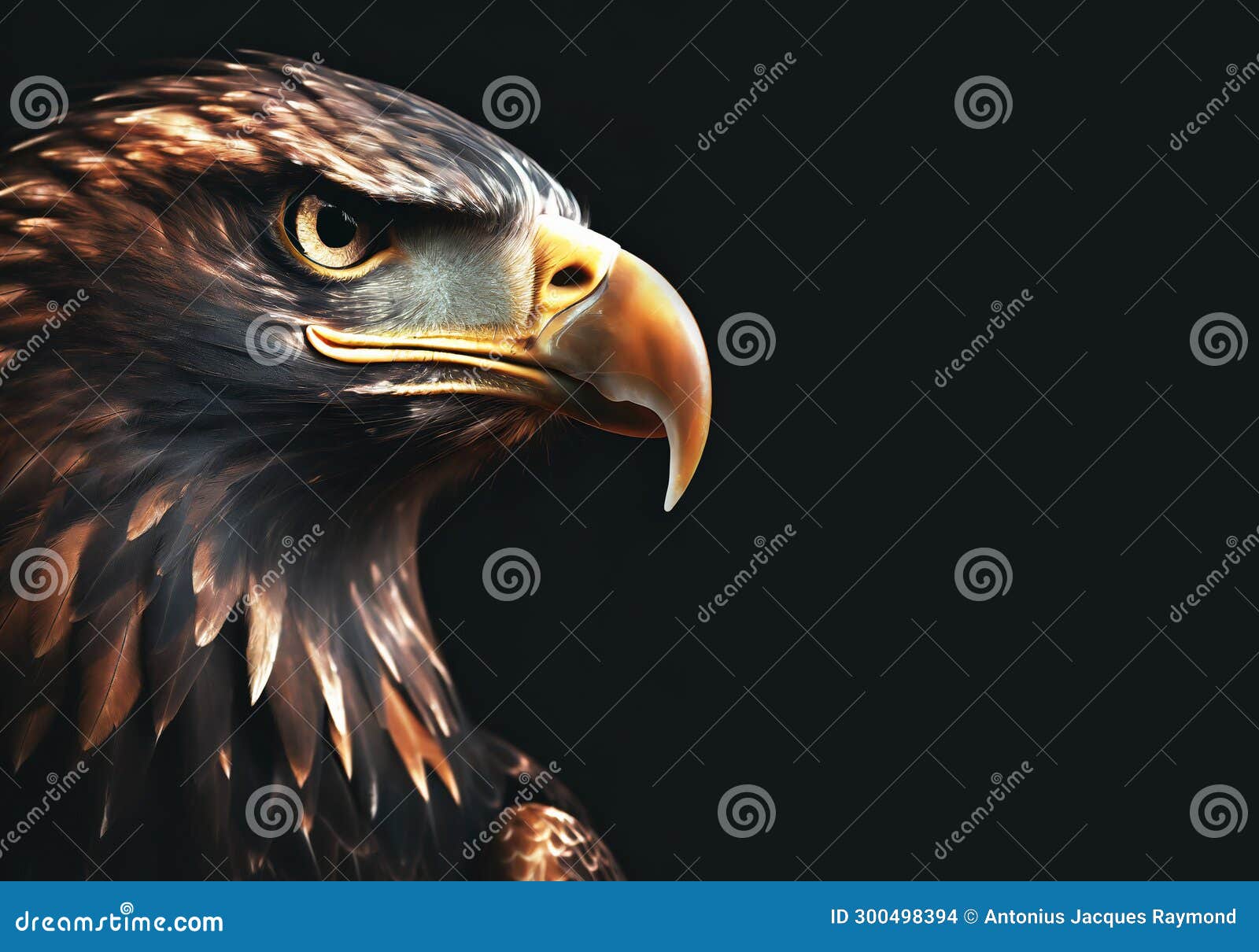 Realistic Illustration of Eagle Face Isolated on Black Background Stock ...