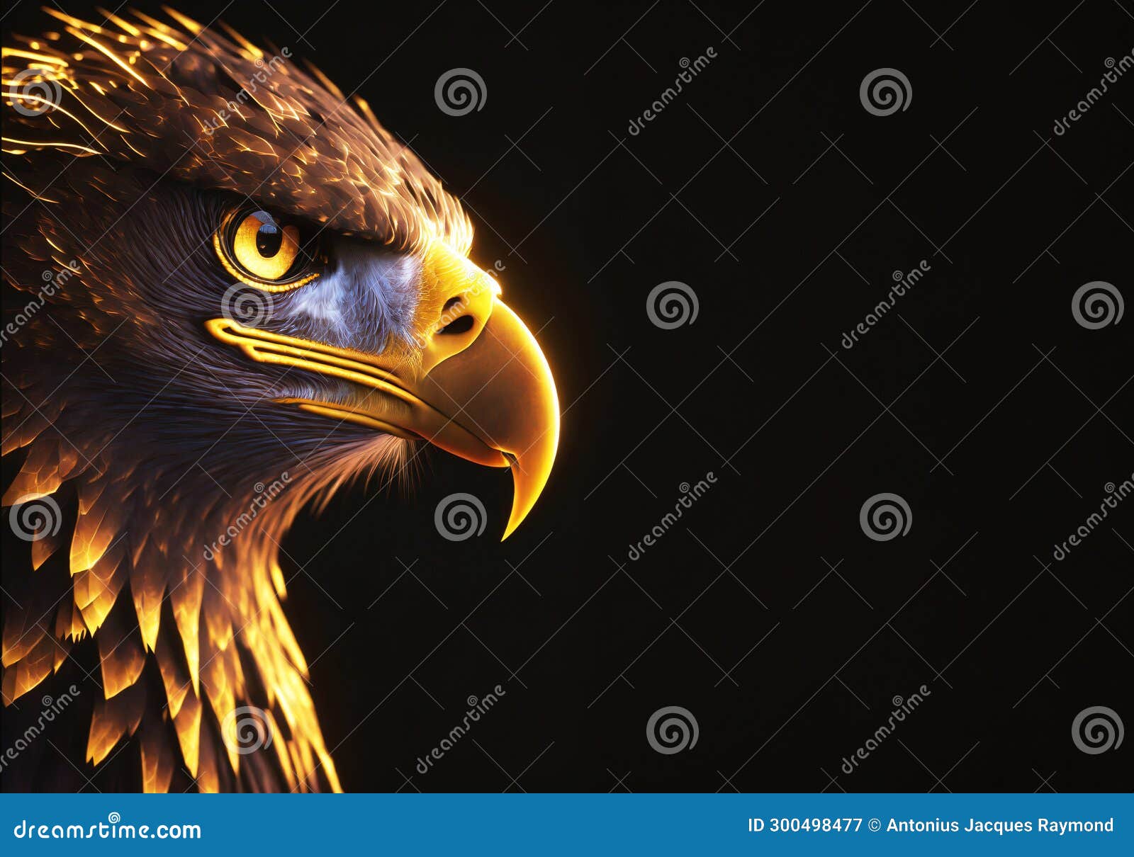 Realistic Illustration of Eagle Face Isolated on Black Background Stock ...
