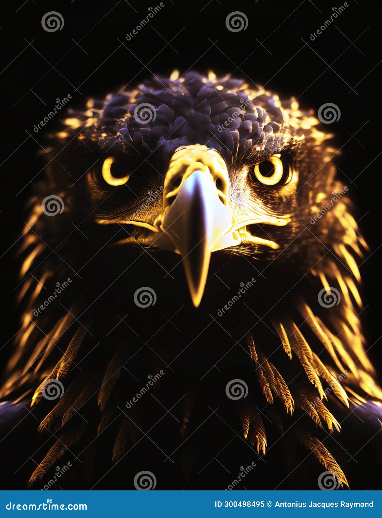 Realistic Illustration of Eagle Face Isolated on Black Background Stock ...