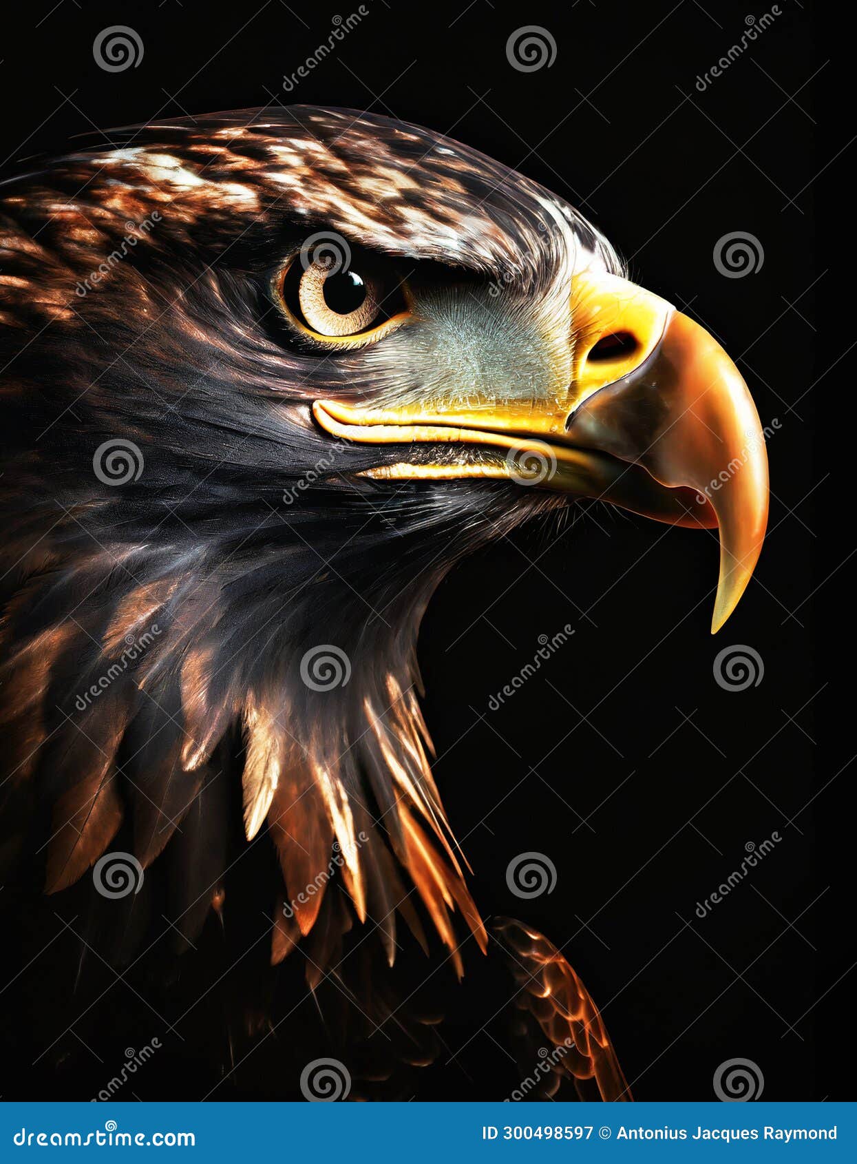 Realistic Illustration of Eagle Face Isolated on Black Background Stock ...