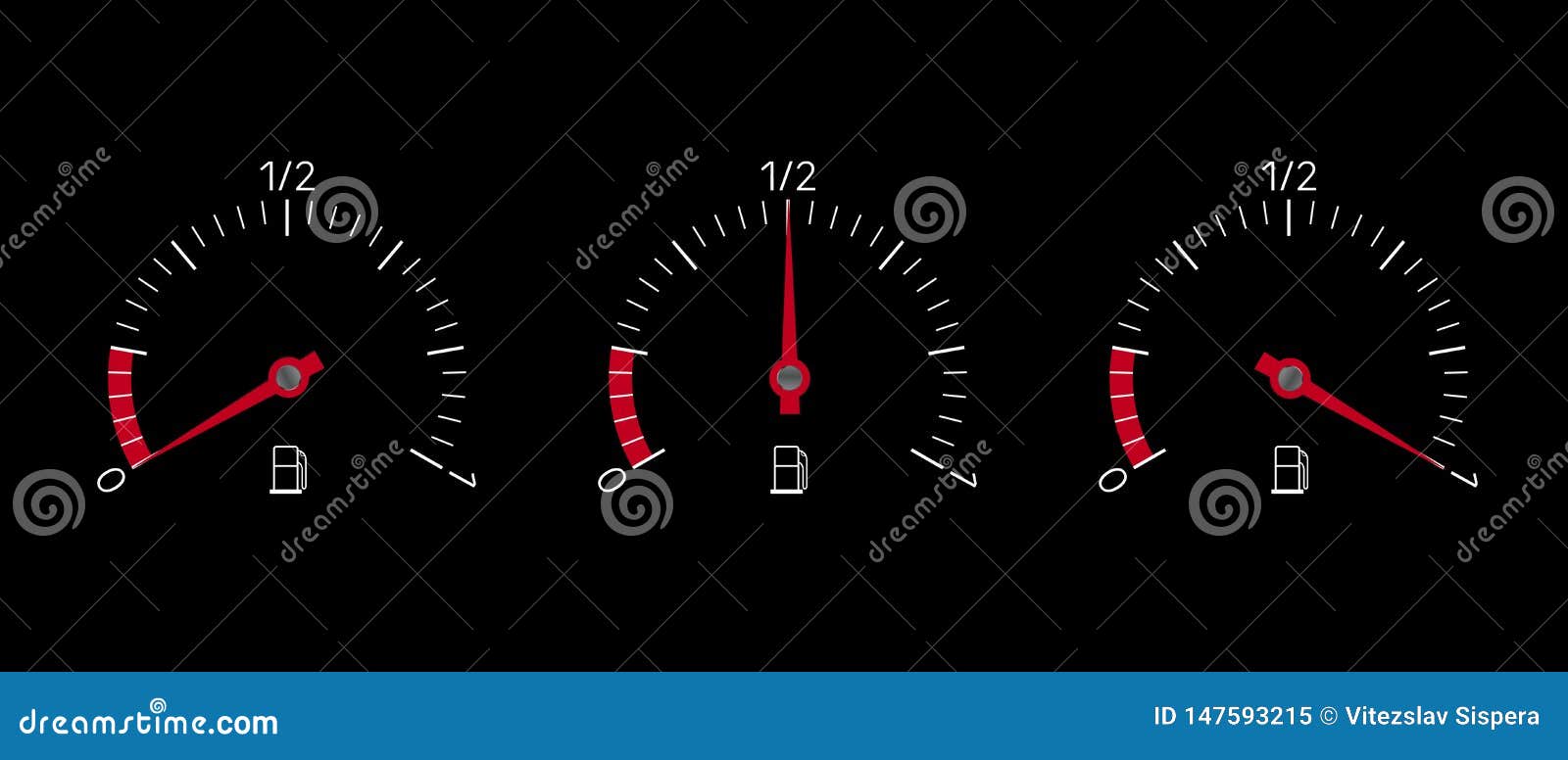 Realistic Illustration of Fuel Indicator Set with Full, Empty and Half ...