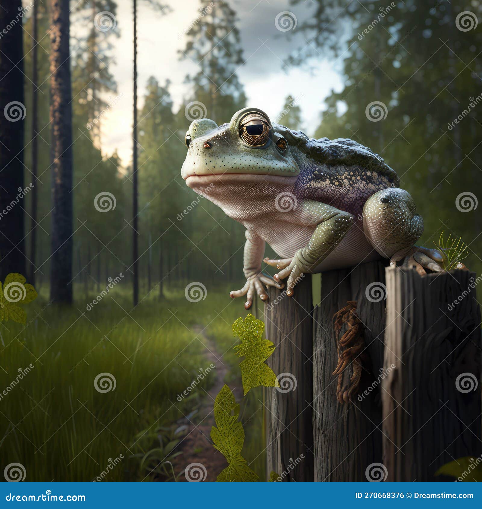 Realistic Illustration of a Giant Frog Sitting on a Log in the Forest ...