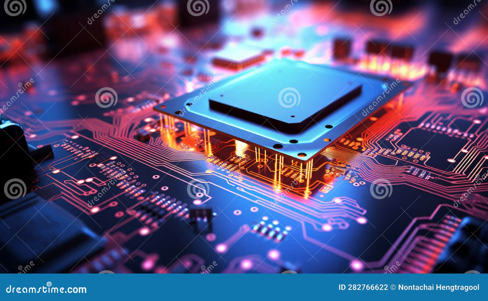 Realistic Illustration of a High-tech Circuit Board and Chip. Stock ...
