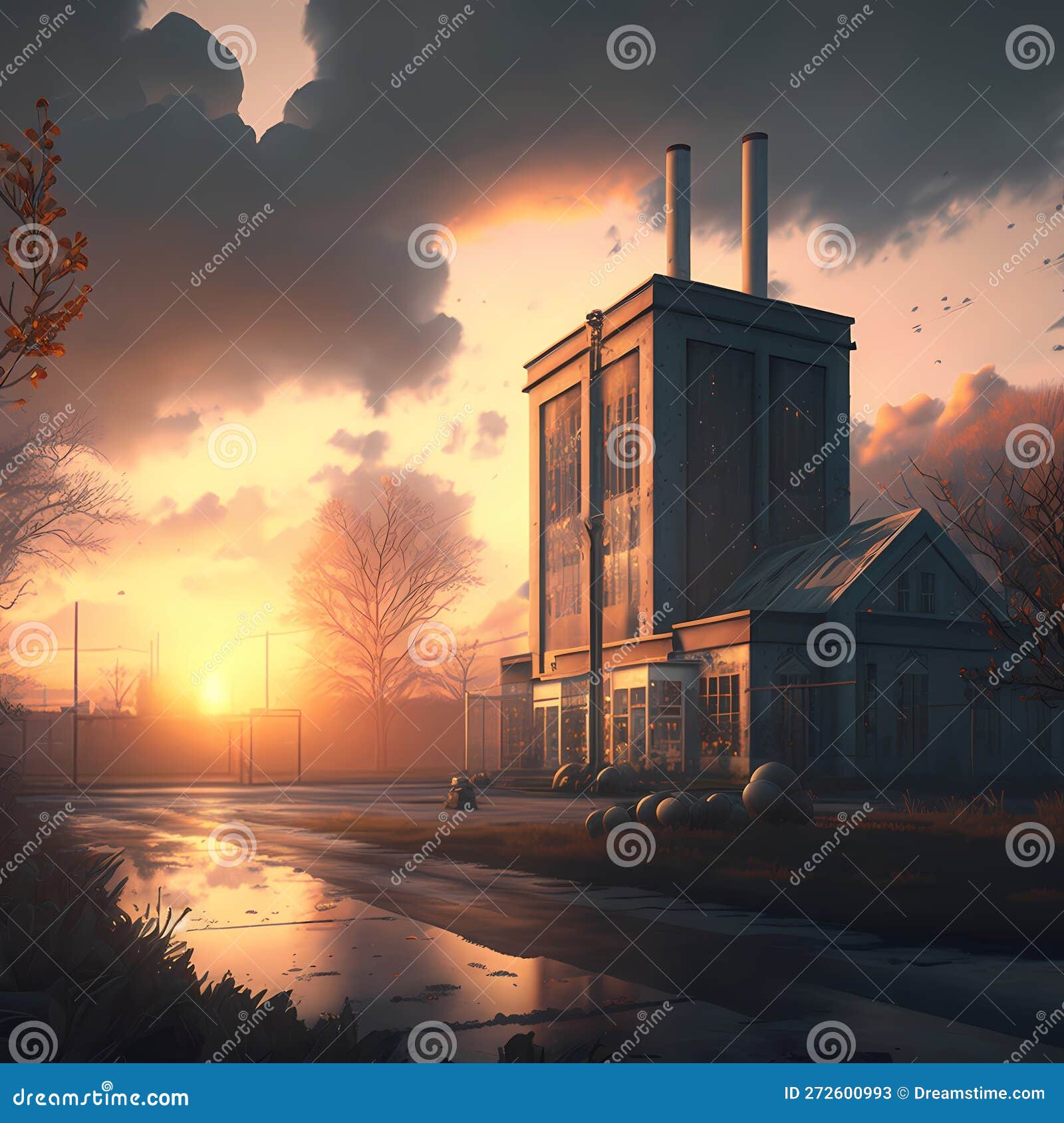 Morning View in Front of a Factory. Generative AI Stock Illustration ...