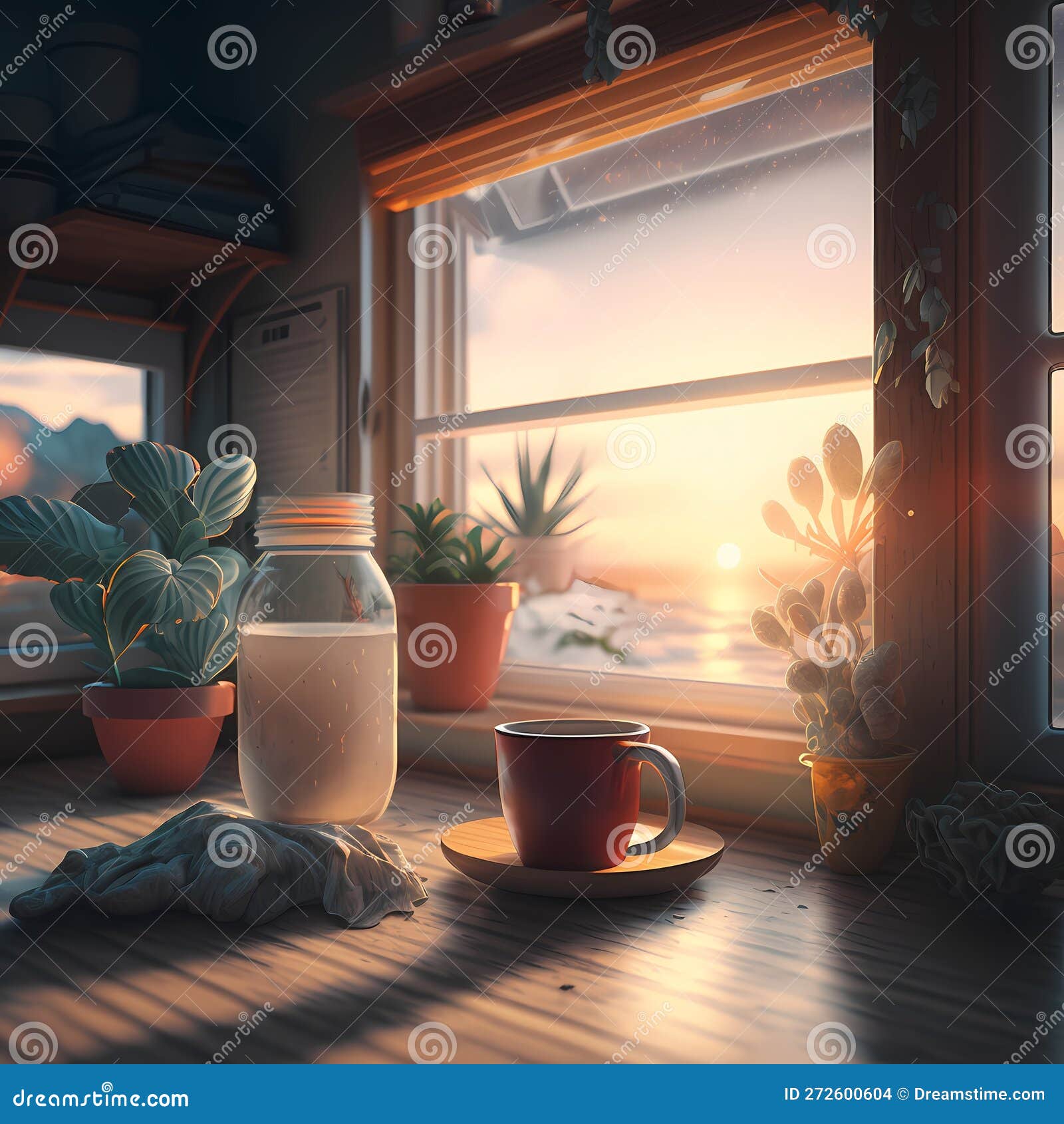 Morning View from Window. Generative AI Stock Illustration ...